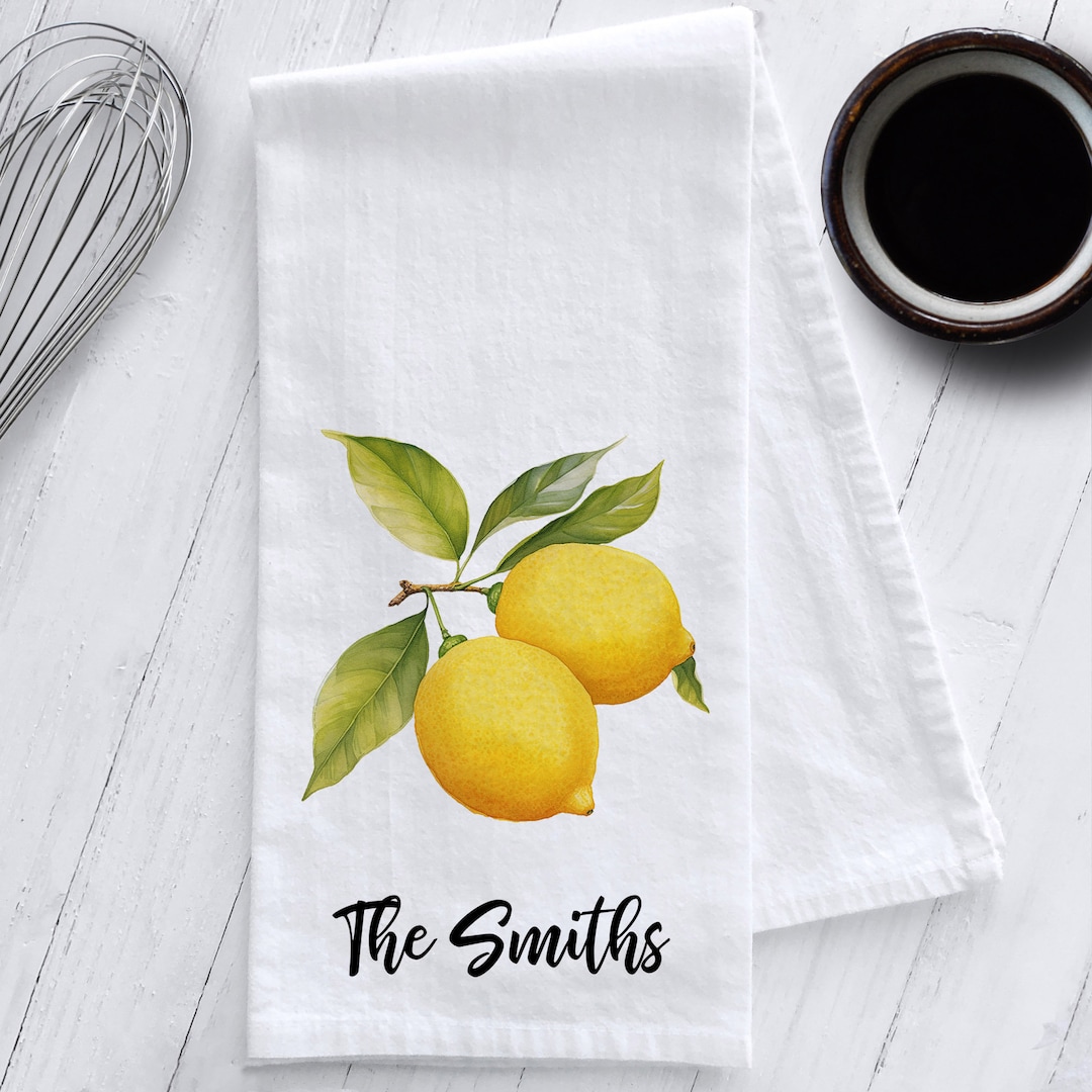 Personalized Lemon Tea Towel, Lemon Bar Towel, Lemon Kitchen Towel, Wedding Party, Bride ...
