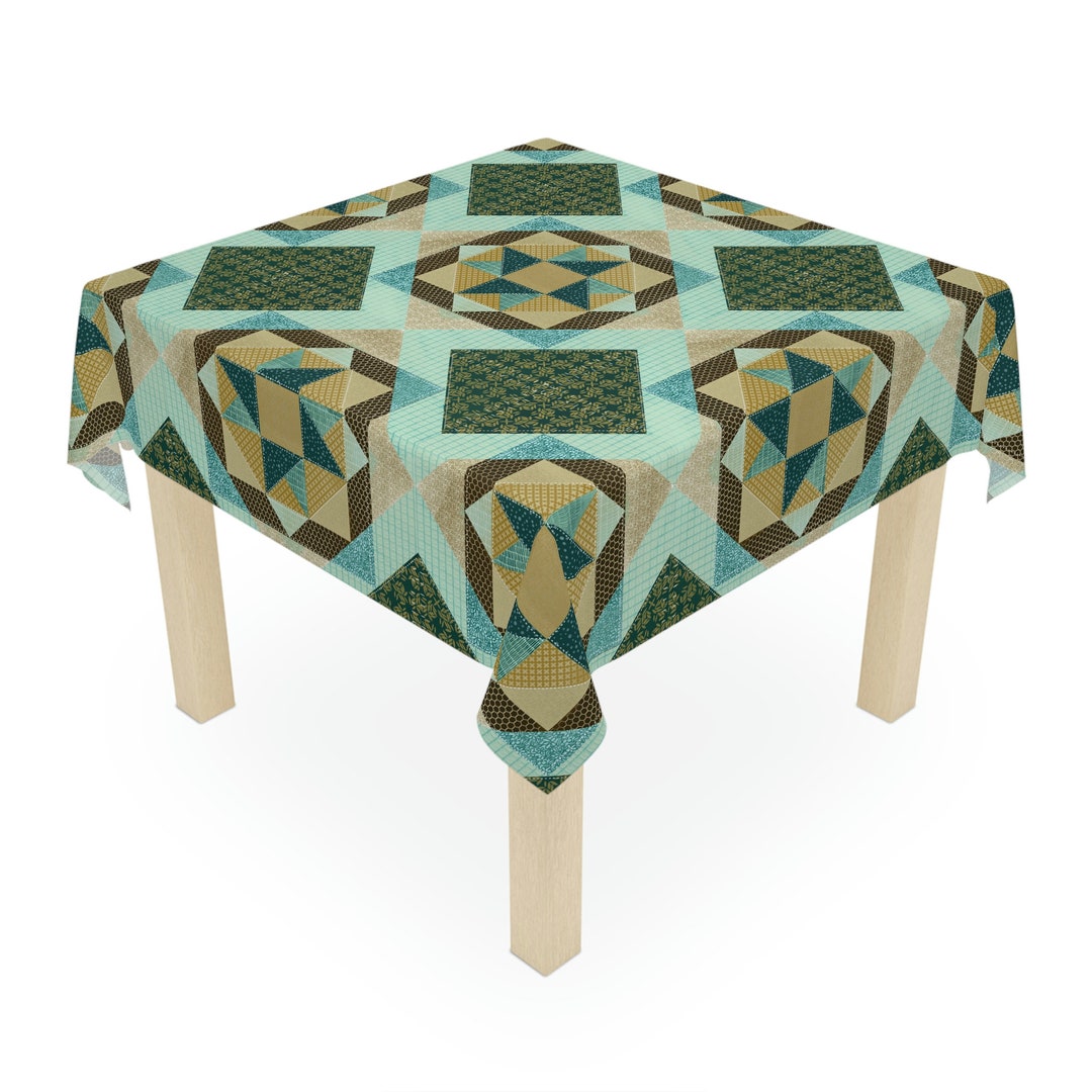 Green Quilted Design Round Tablecloth, 55x55, Square Table Cloth - Etsy