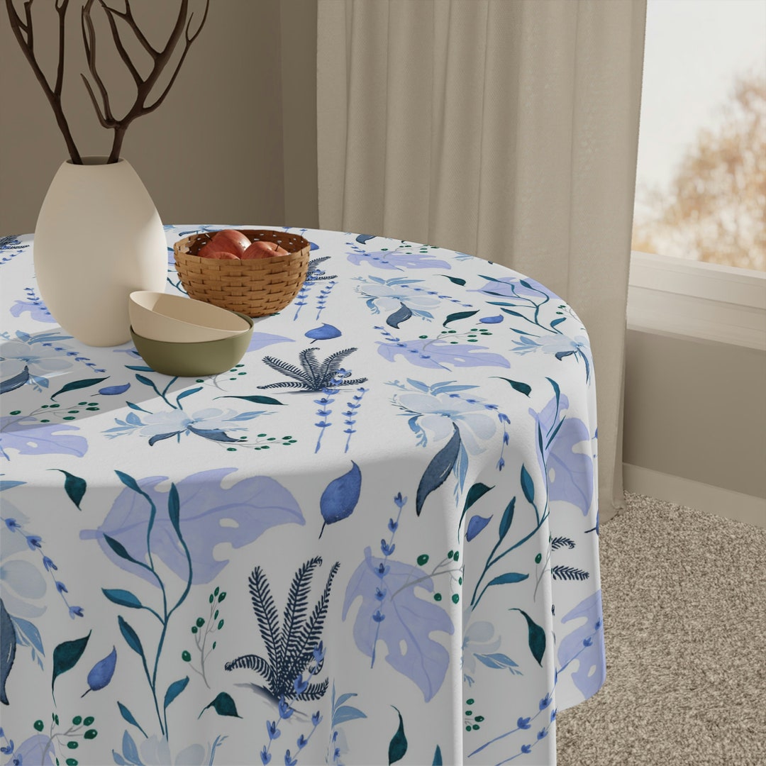 Light Blue Floral Tablecloth - Etsy