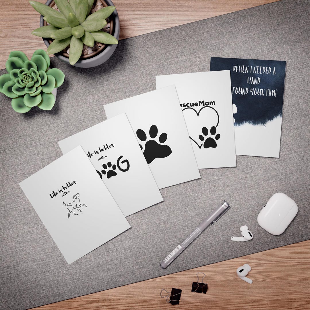 5 Pack Dog Lover Greeting Cards, Dog Paw Cards - Etsy