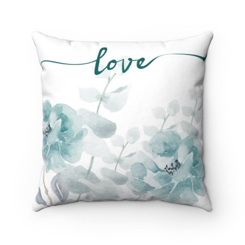 Teal for Two Floral Print Throw Pillow Cover Spun Polyester - Etsy
