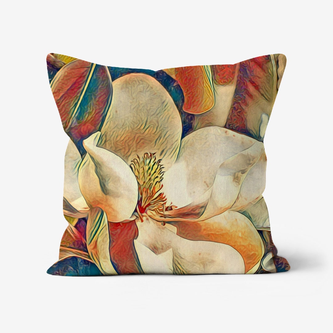 Magnolia Floral Throw Pillow: Bronze, White, and Brown Home Decor - Etsy