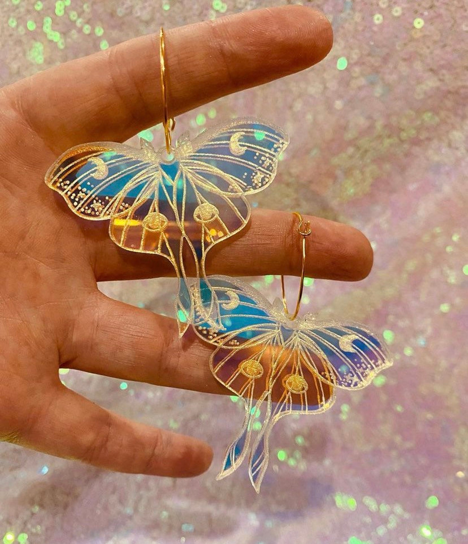 Iridescent Moth Hoop Earrings Luna Moth Earrings | Etsy