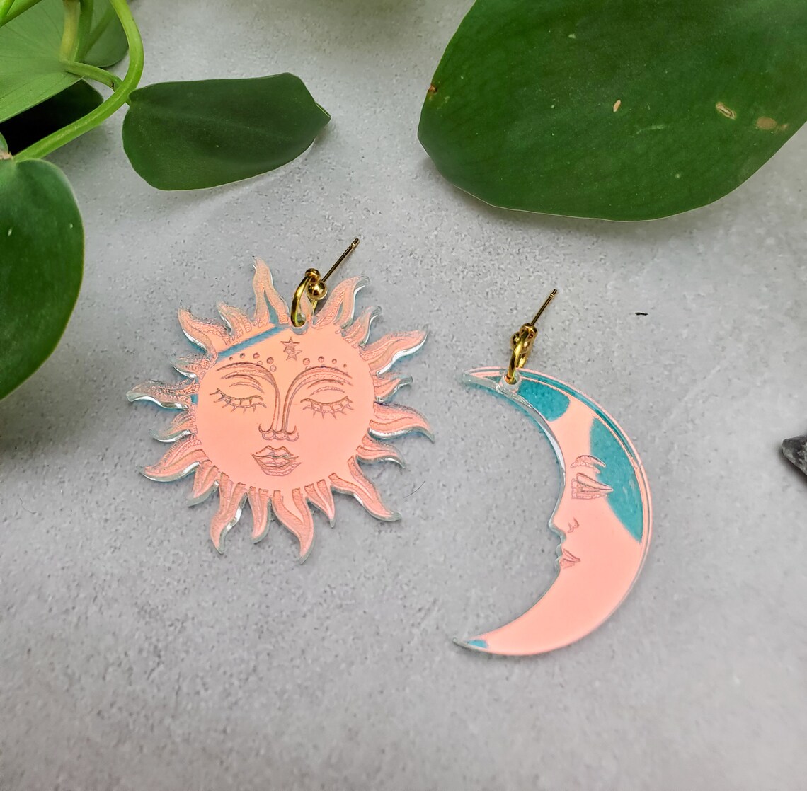Iridescent Sun and Moon Earrings 90s Earrings Mismatched - Etsy