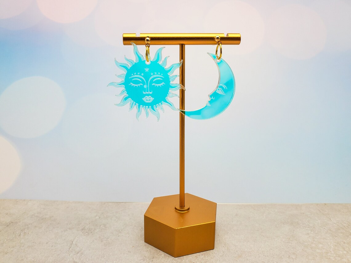 Iridescent Sun and Moon Earrings 90s Earrings Mismatched - Etsy