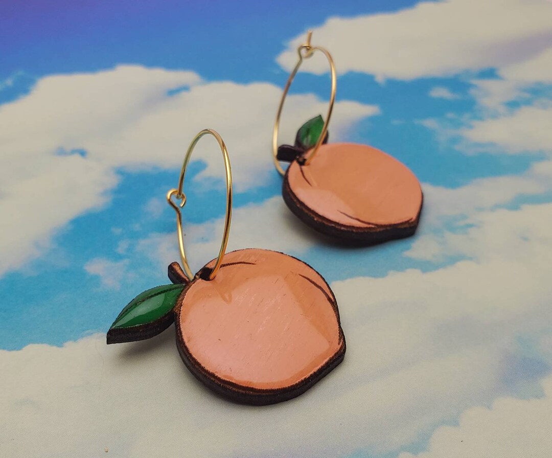 Peach Earrings Hand-painted Peach Hoop Earrings - Etsy