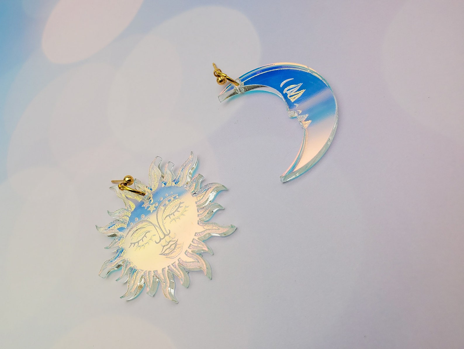 Iridescent Sun and Moon Earrings 90s Earrings Mismatched - Etsy