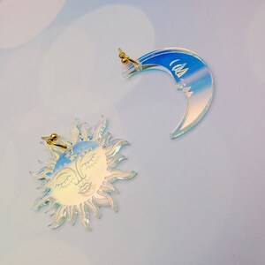 Iridescent Sun and Moon Earrings 90s Earrings Mismatched Earrings Celestial - Etsy