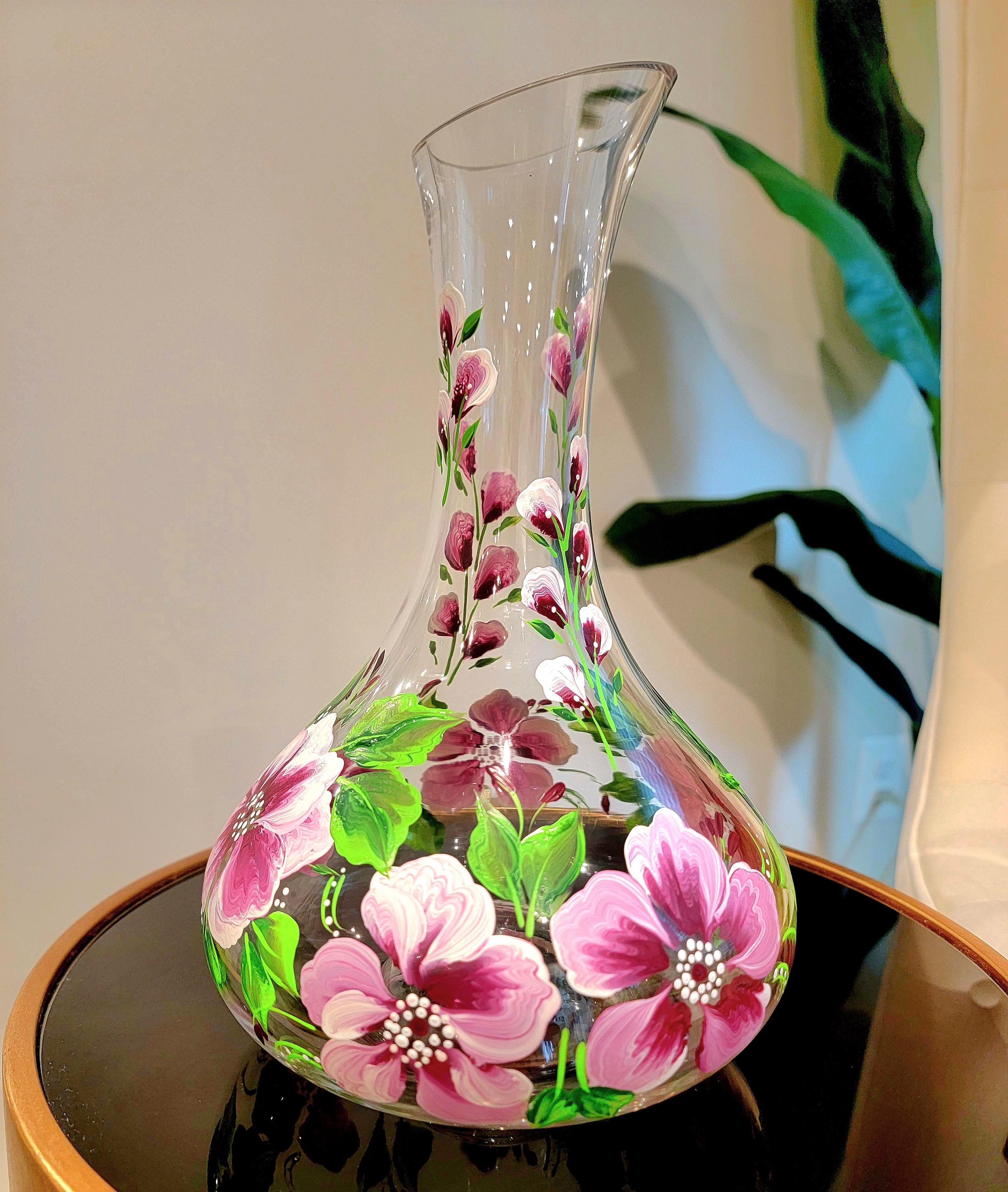 Handpainted Wine Decanter With Floral Design - Etsy