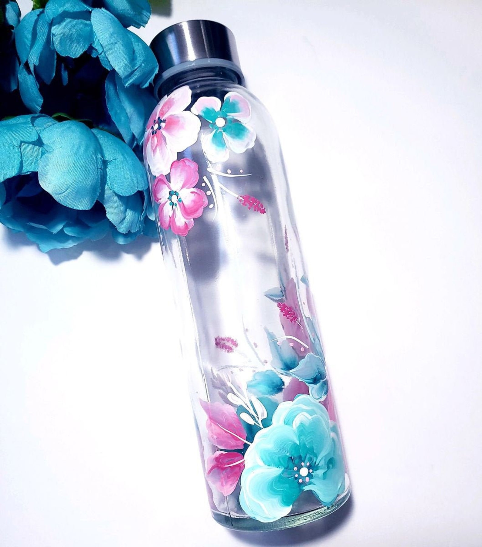 Floral Designed Glass Water Bottles | Etsy