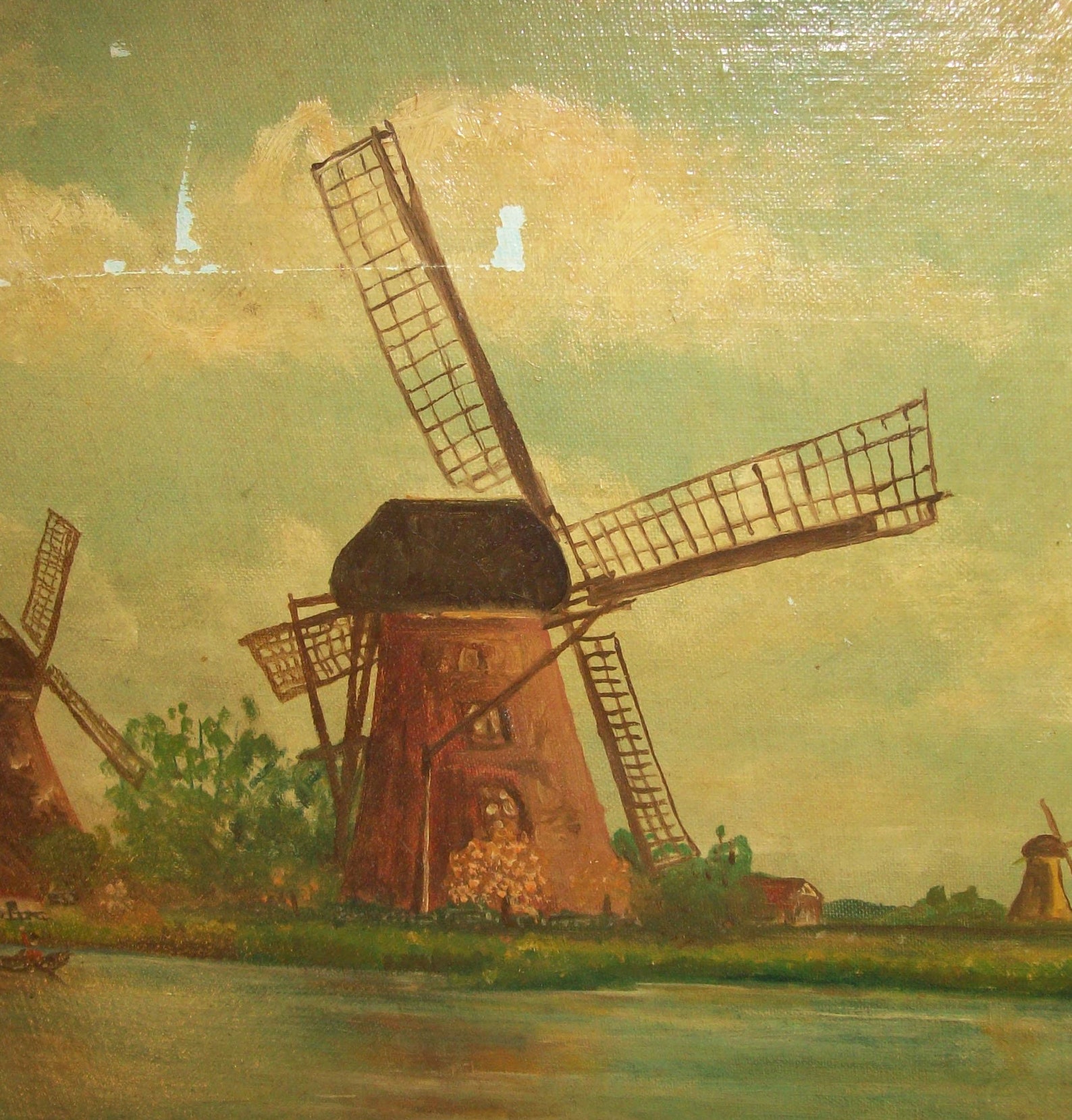 Old Antique 1953 Vtg Windmills Landscape Oil Painting Signed M - Etsy