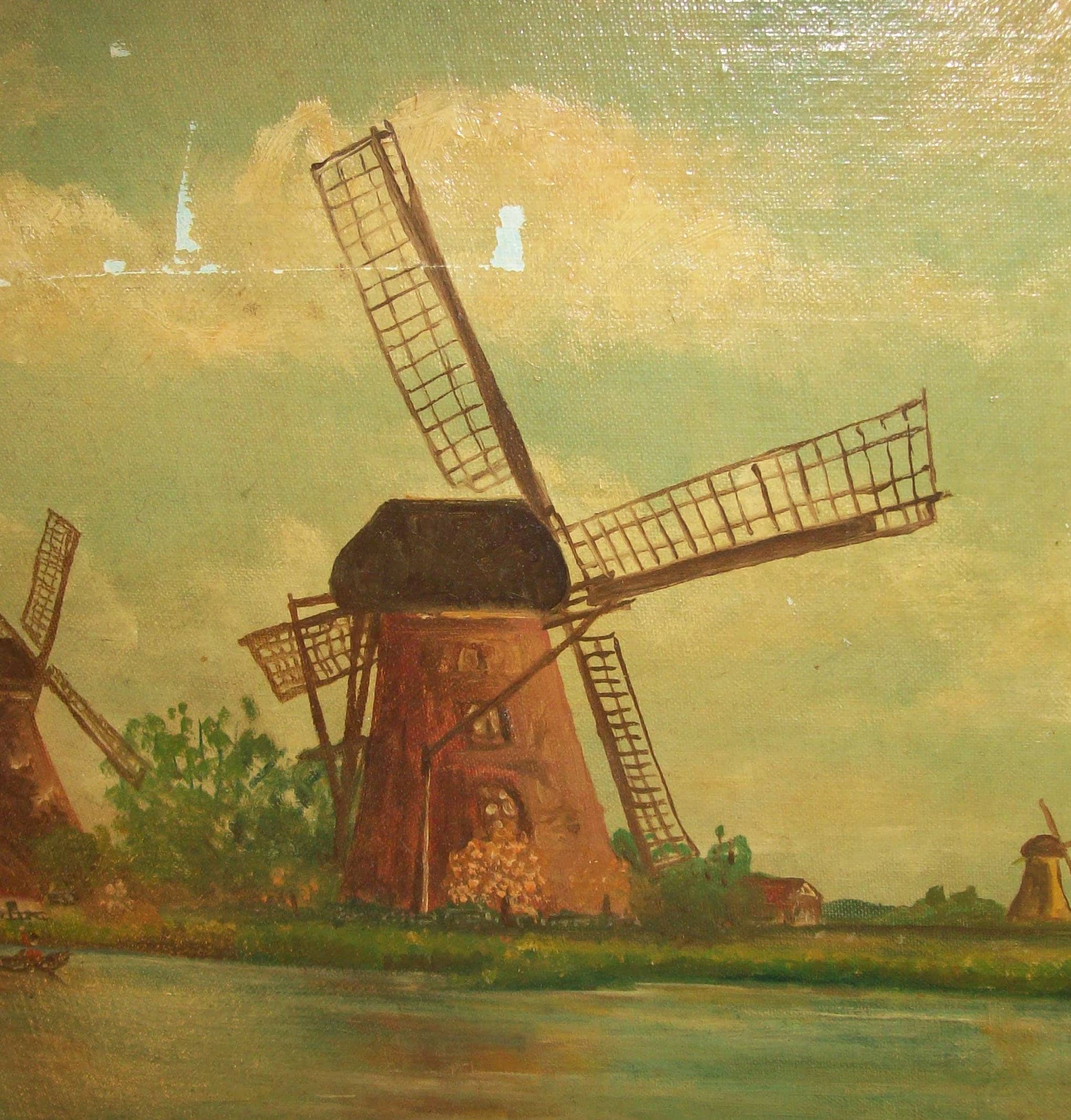 Old Antique 1953 Vtg Windmills Landscape Oil Painting Signed M - Etsy