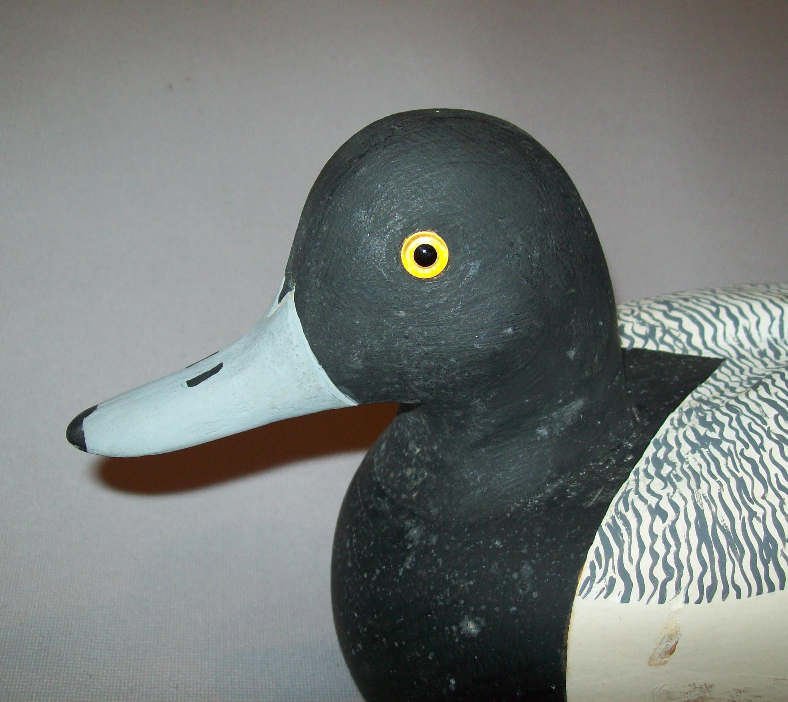 Old Vtg 20th C 1981 Signed Folk Art Carved Wooden Duck Decoy Broadbill ...