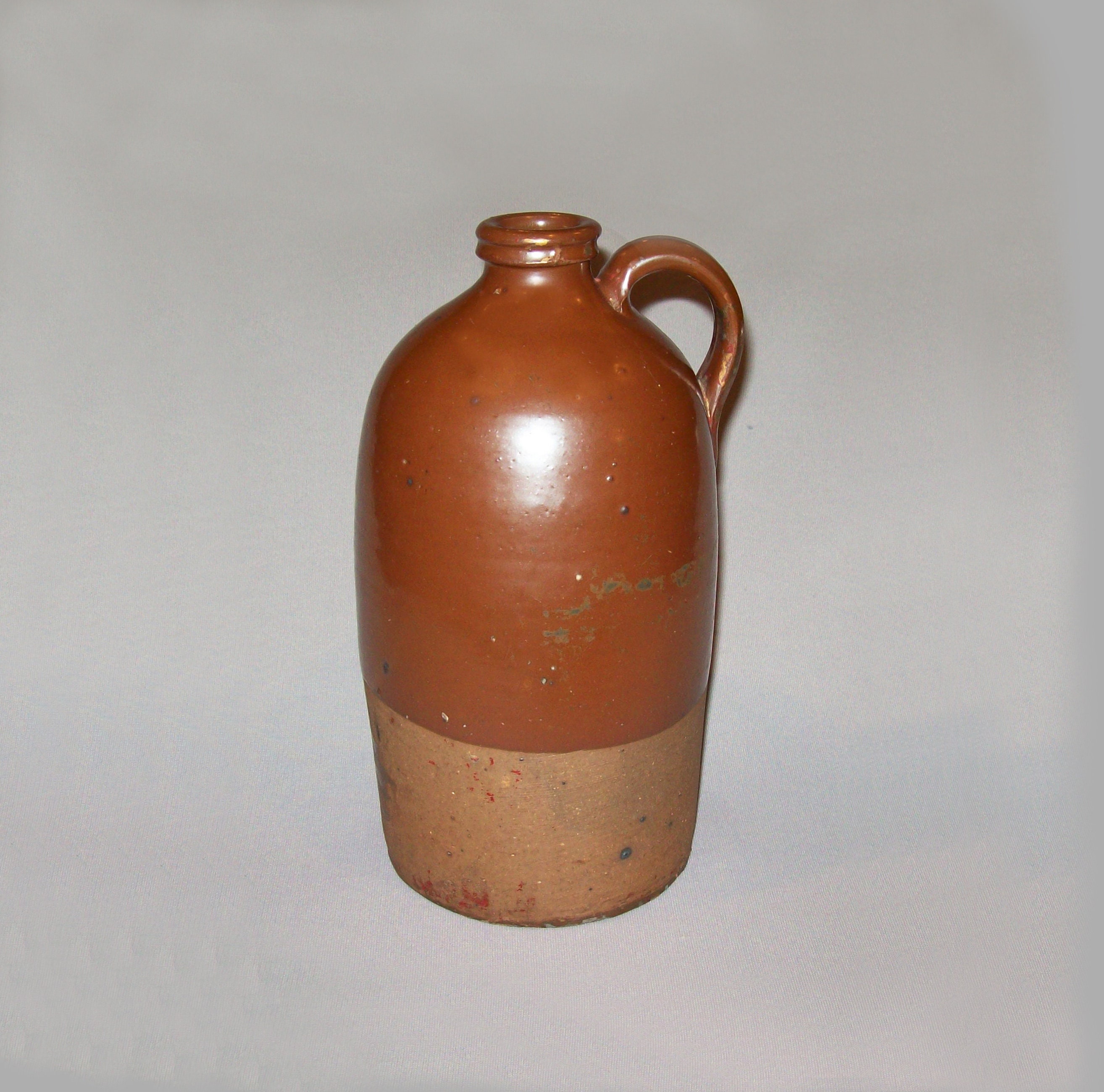 Antique Vtg Ca 1800s Stoneware Jug Two Tone Brown Glaze 1/2 Gallon ...