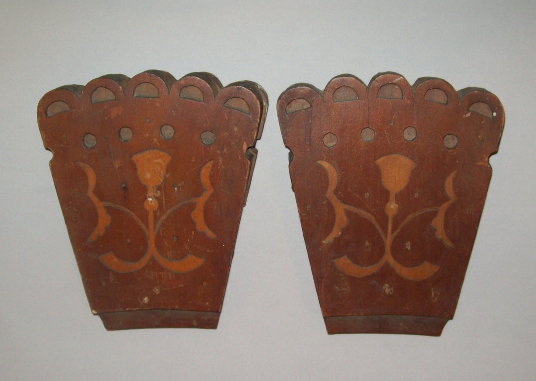 Antique Vtg Early 19th C 1840s Pair Cupboard Cornices Tulip Inlays ...