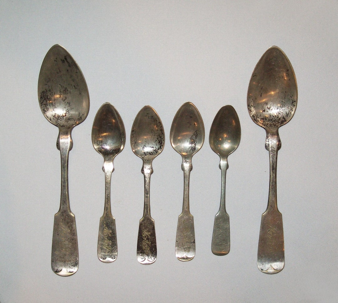 Old Antique Vtg 19th C 1800s Six Silver Plated Fiddleback - Etsy
