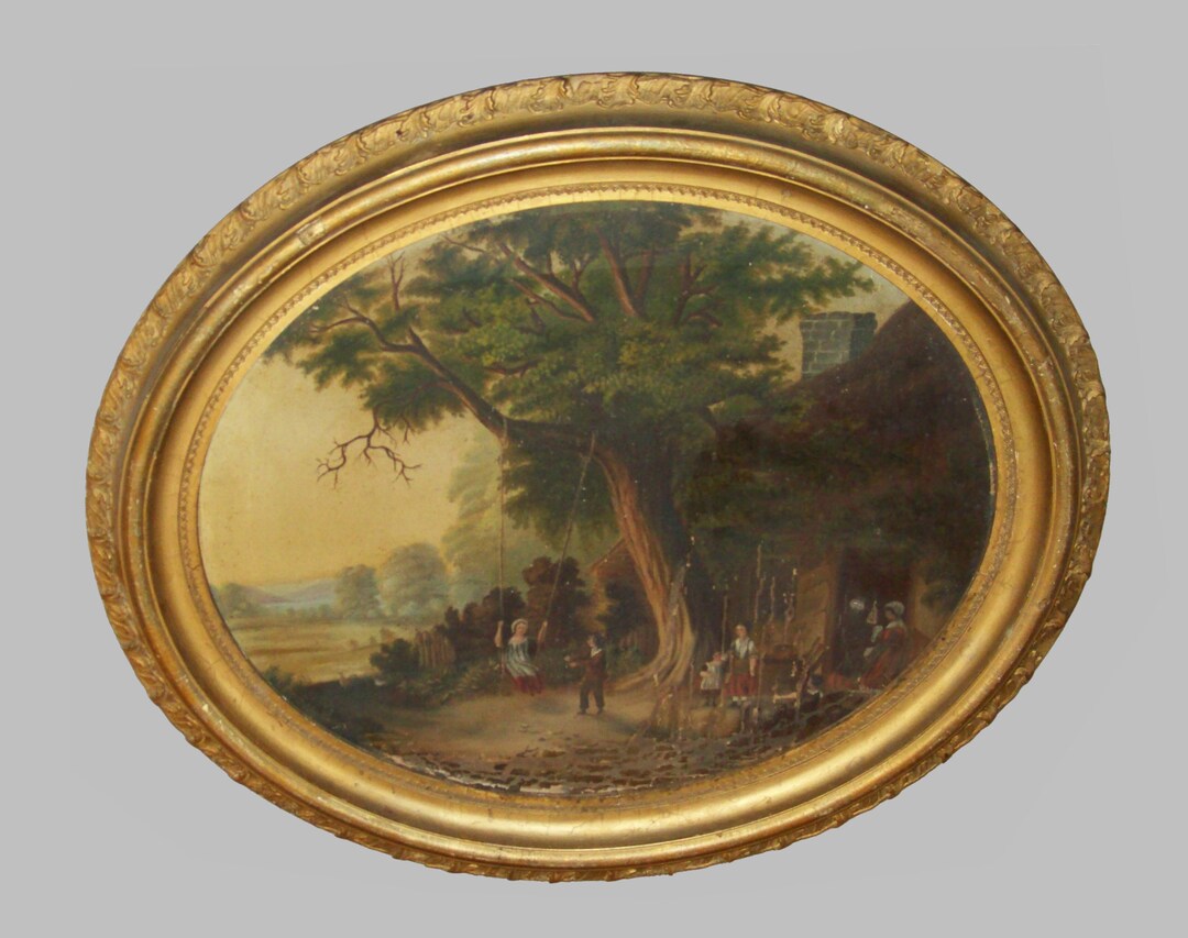 Antique 19th C 1850s Hudson River Valley Style Painting Oval Family ...