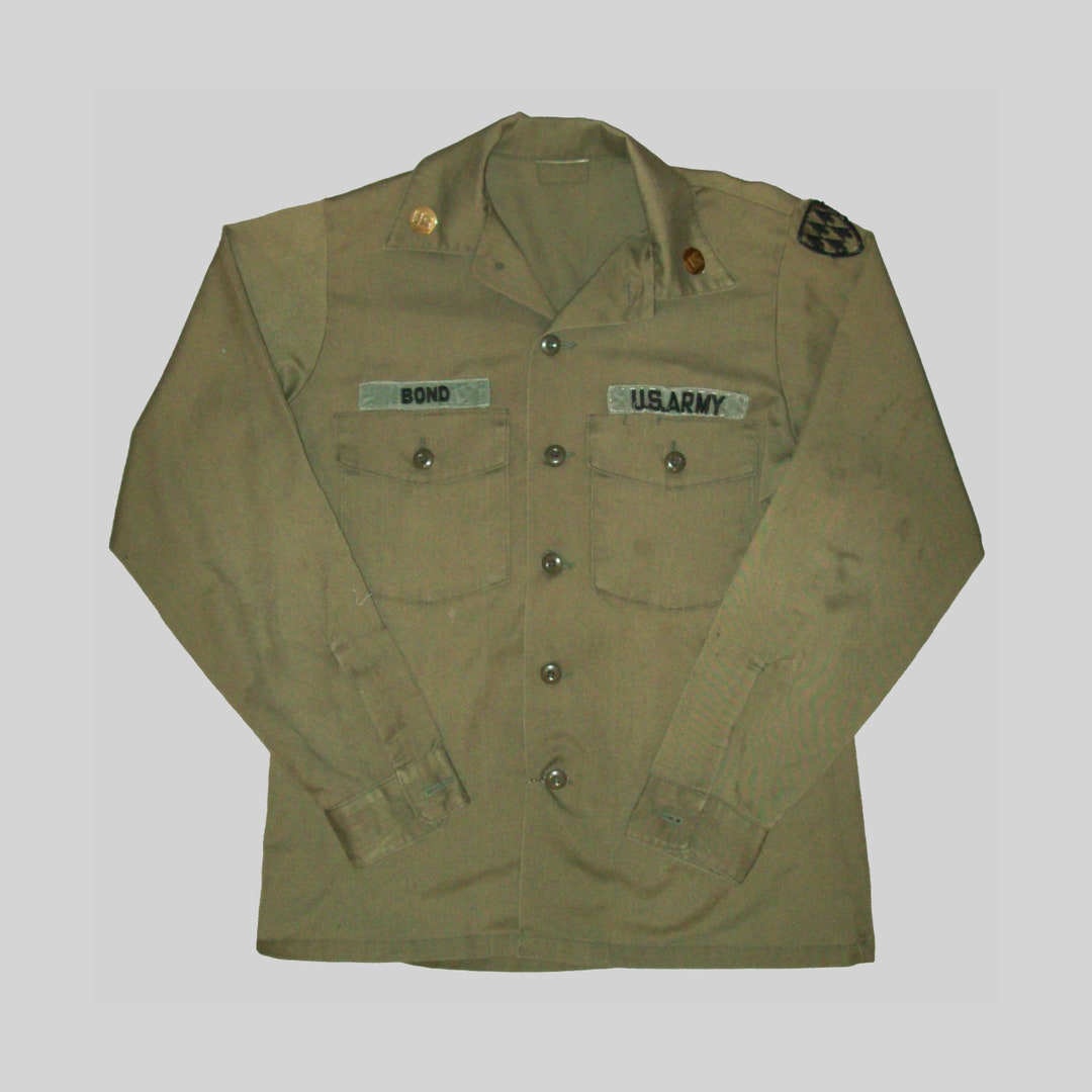 Old Vtg Post Vietnam War US Army Uniform Fatigue Shirt Size Small W ...