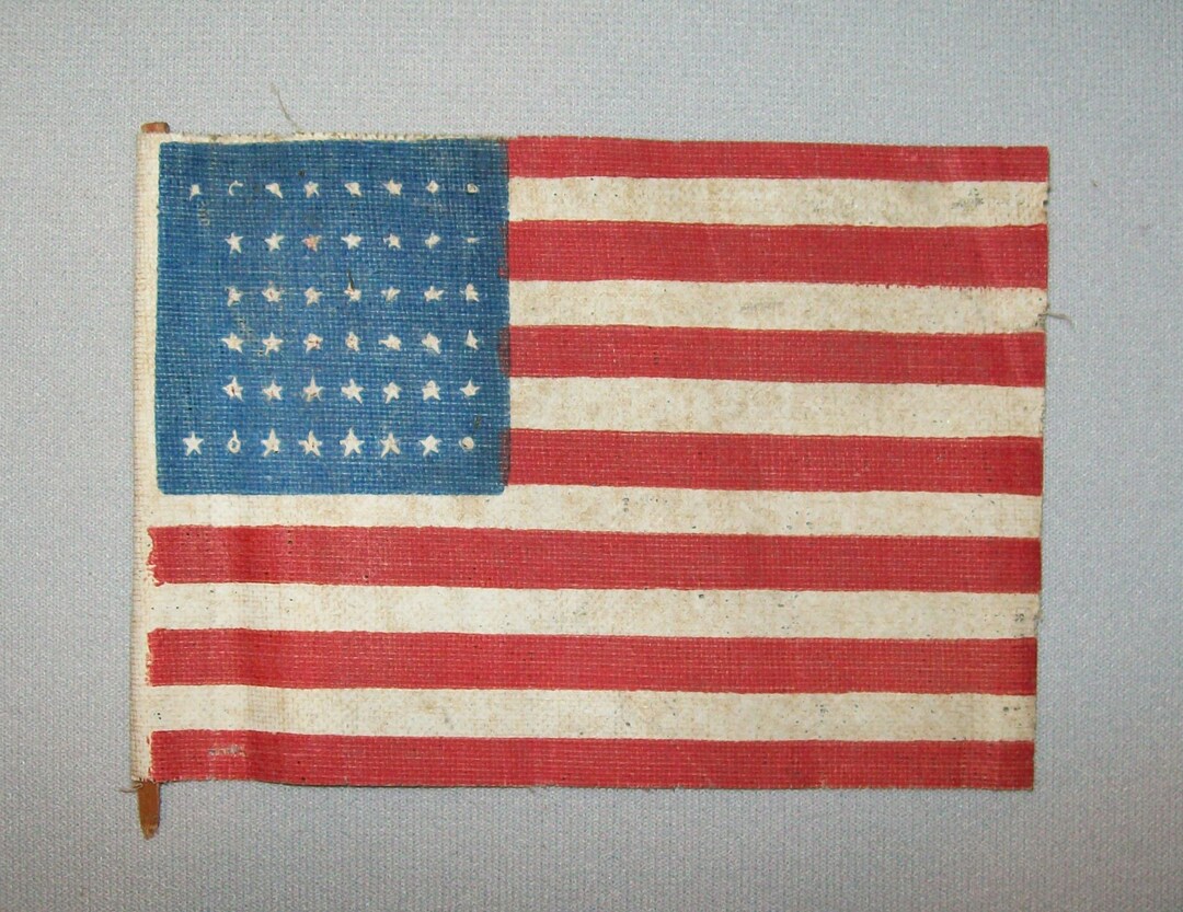 Old Antique Vtg 19th C 1891-1896 44 Star Notched Pattern Parade Flag 3. ...