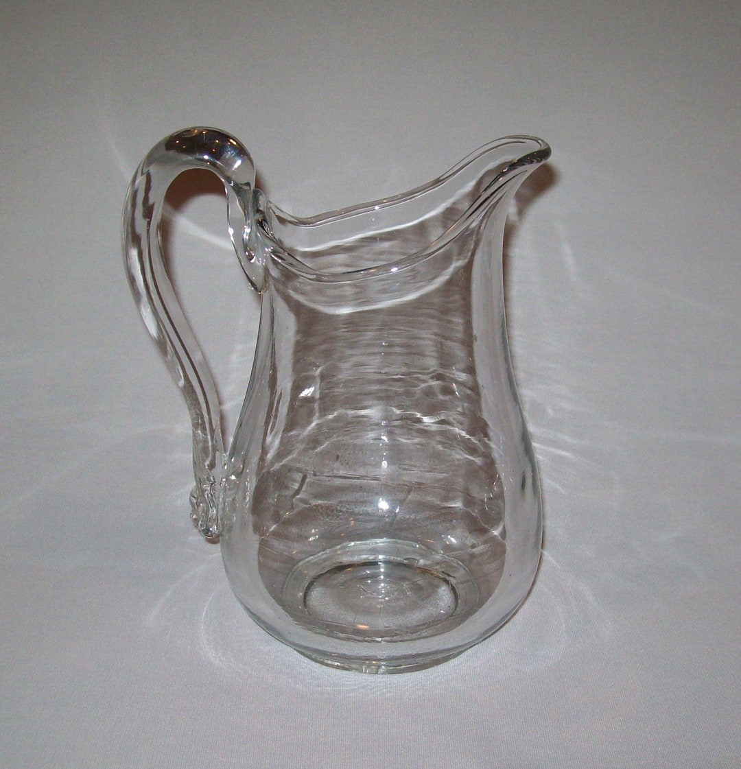 Antique Vtg 19th C 1800s Clear Glass Pitcher Barware Applied Handle ...