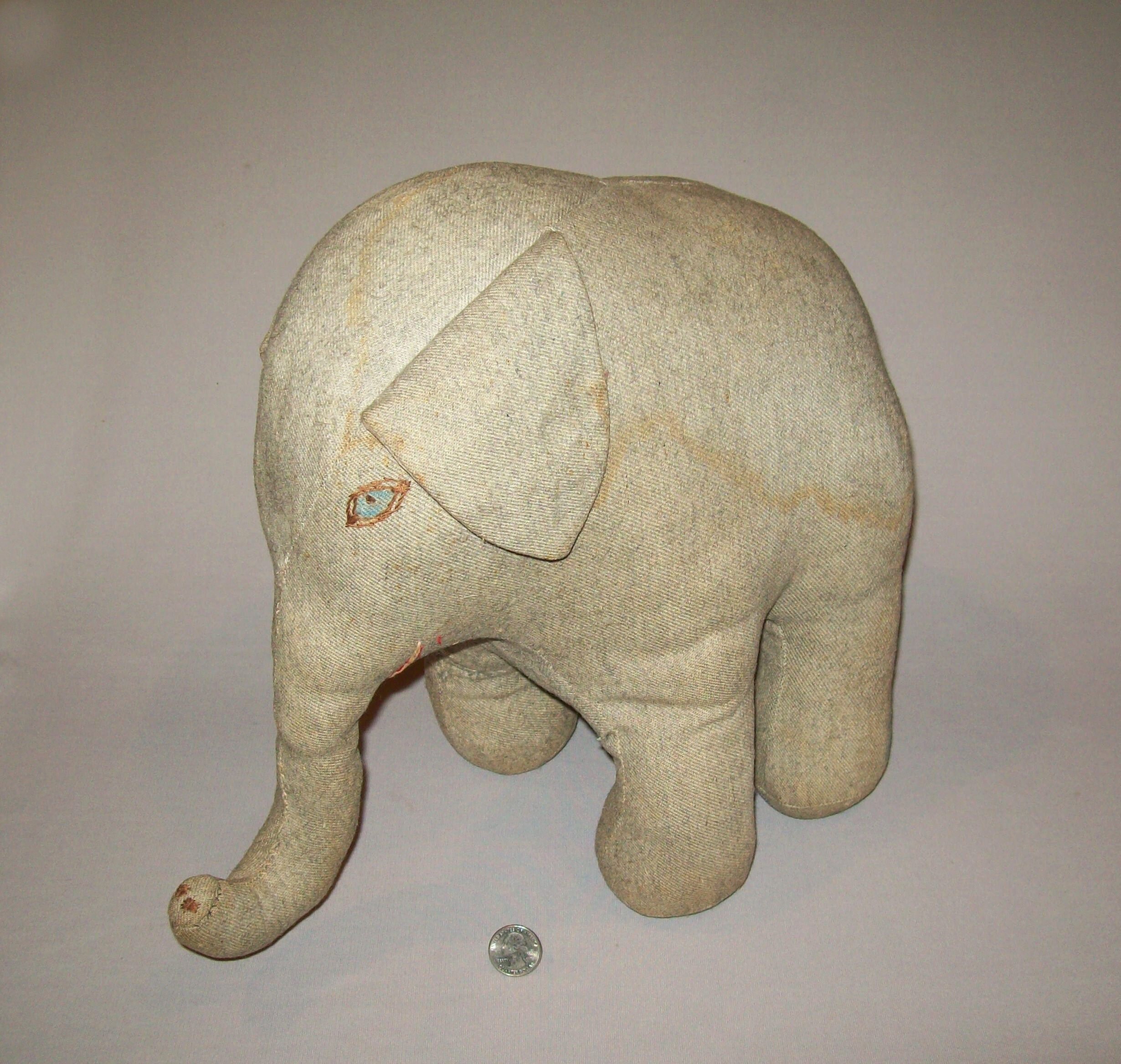 Antique Vtg 19th C 1800s Large Folk Art Stuffed Elephant Child Toy ...