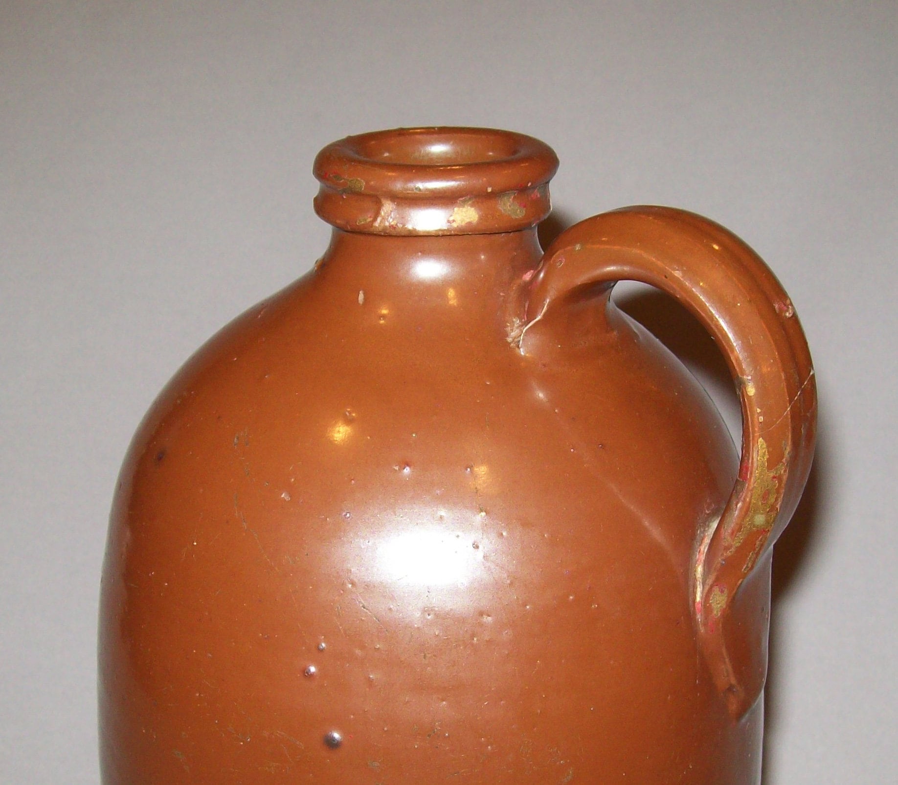 Antique Vtg Ca 1800s Stoneware Jug Two Tone Brown Glaze 1/2 Gallon ...