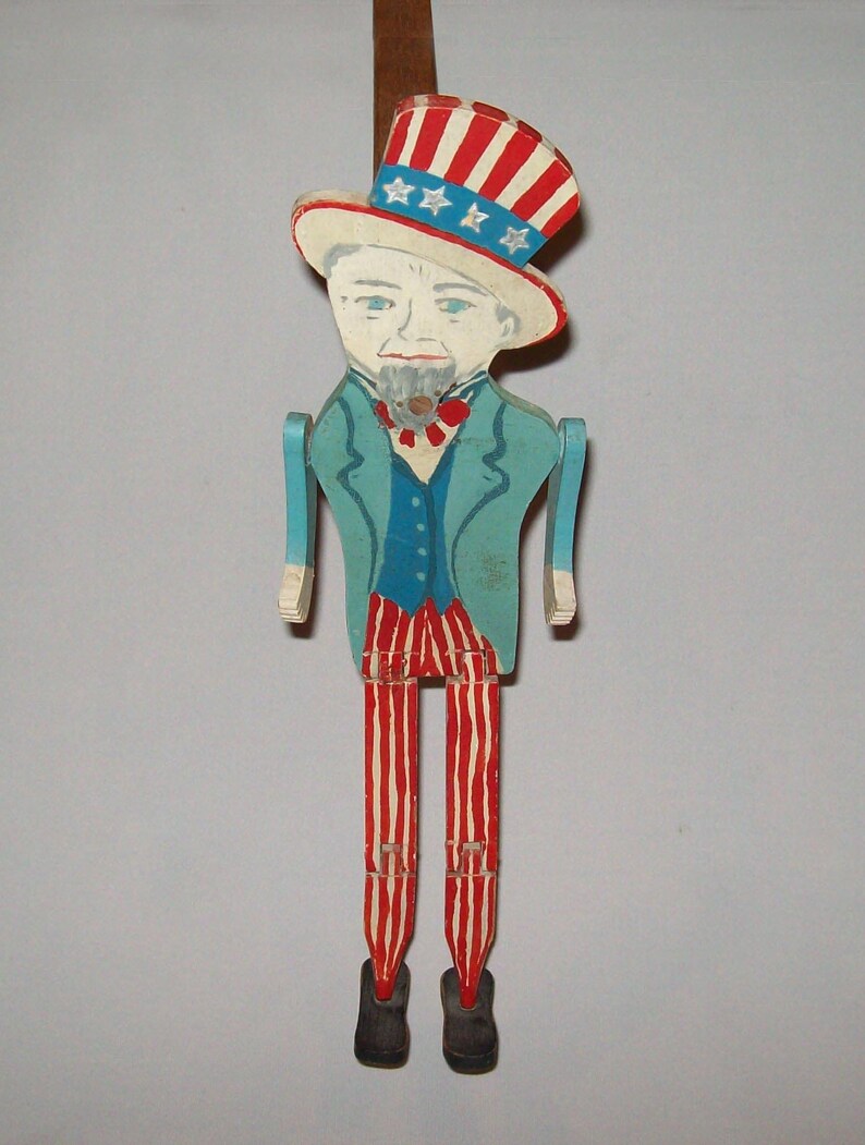 Antique Vtg 1930s Folk Art Carved Wooden Uncle Sam Jointed Dancing ...