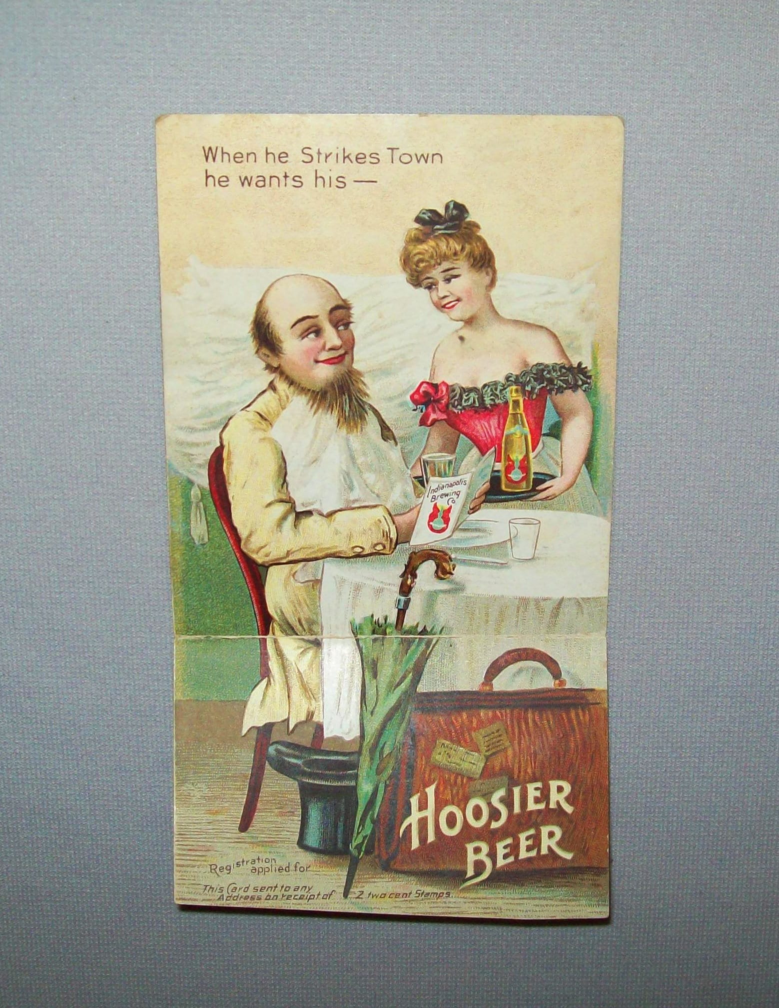Antique Vtg Ca 1900 Hoosier Beer Risque Folding Trade Card Indianapolis ...