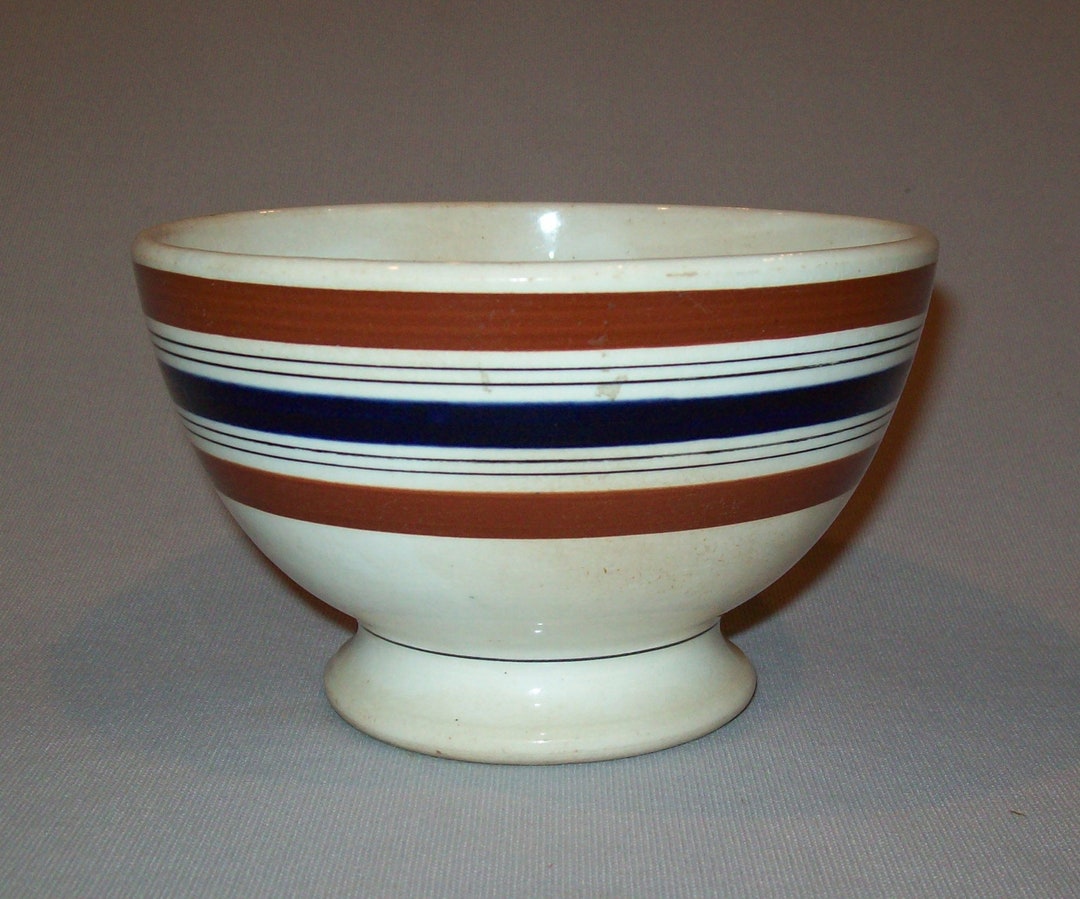 Old Antique Vtg Early 19th C 1800s Pearlware Mocha Style Stripped ...