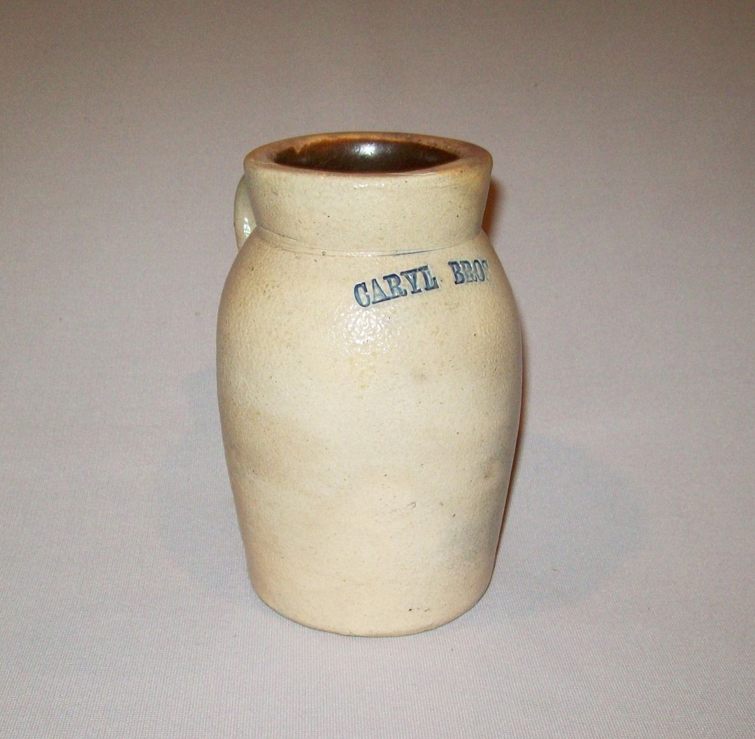 Old Antique Vtg 19th C 1800s Caryl Bros Stoneware Oyster Jar Blue Slip ...
