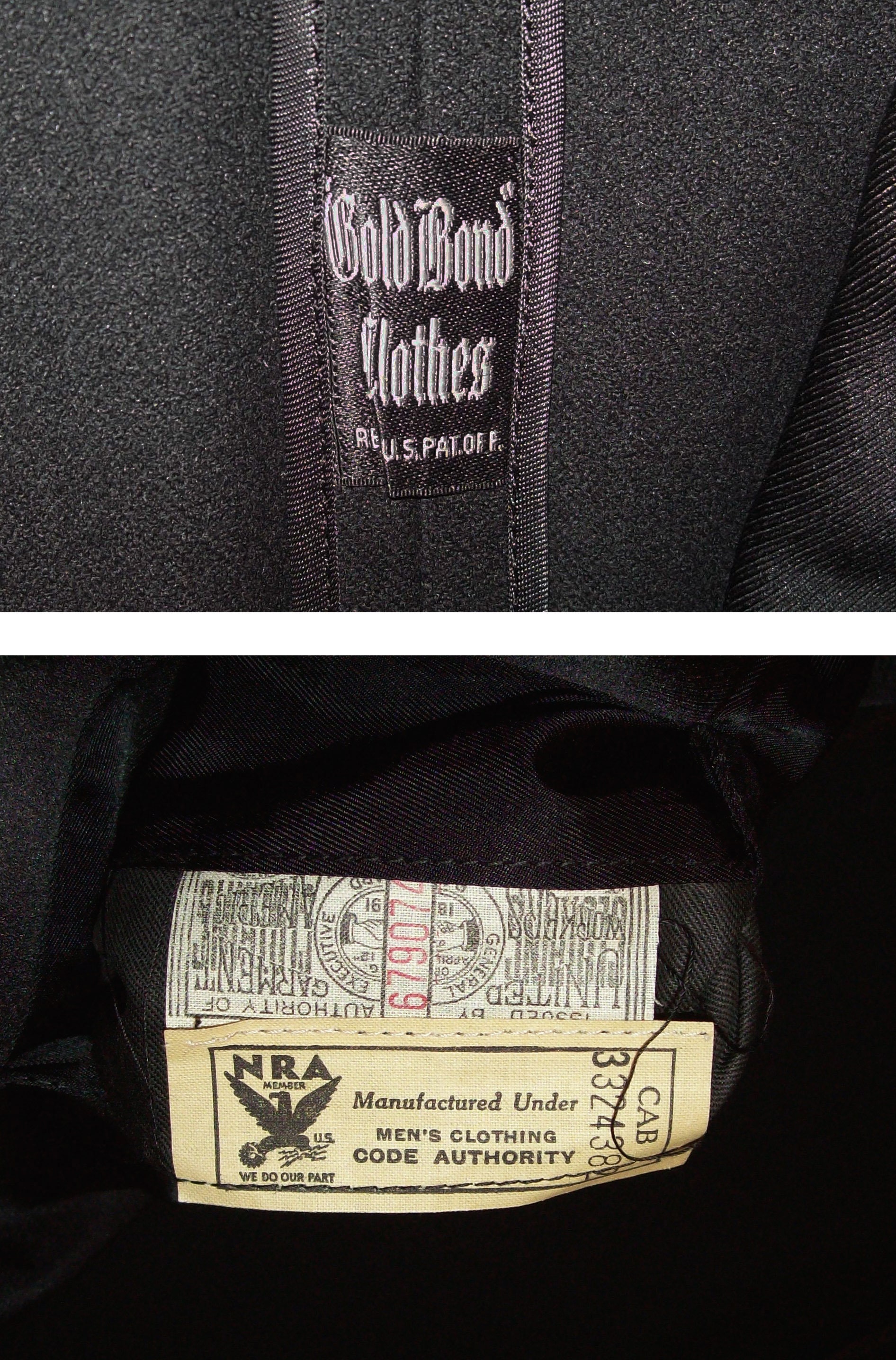 Antique Vtg 1930s Mens Tuxedo 2 Pc Suit Jacket Pants 1933 NRA Label Tag ...