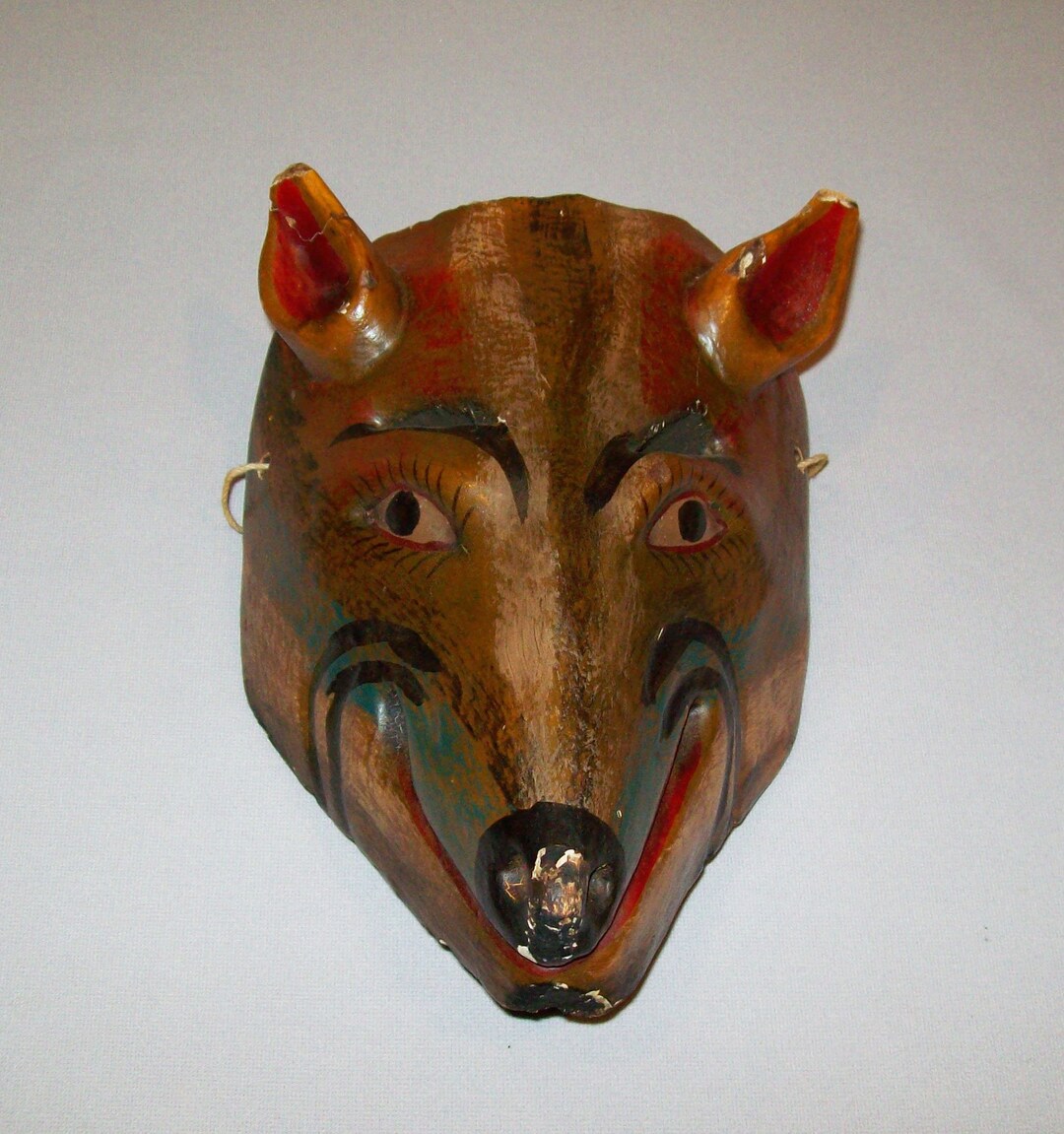 Antique Vtg 19th C 1800s Folk Art Hand Carved Wooden Fox Head Mask ...