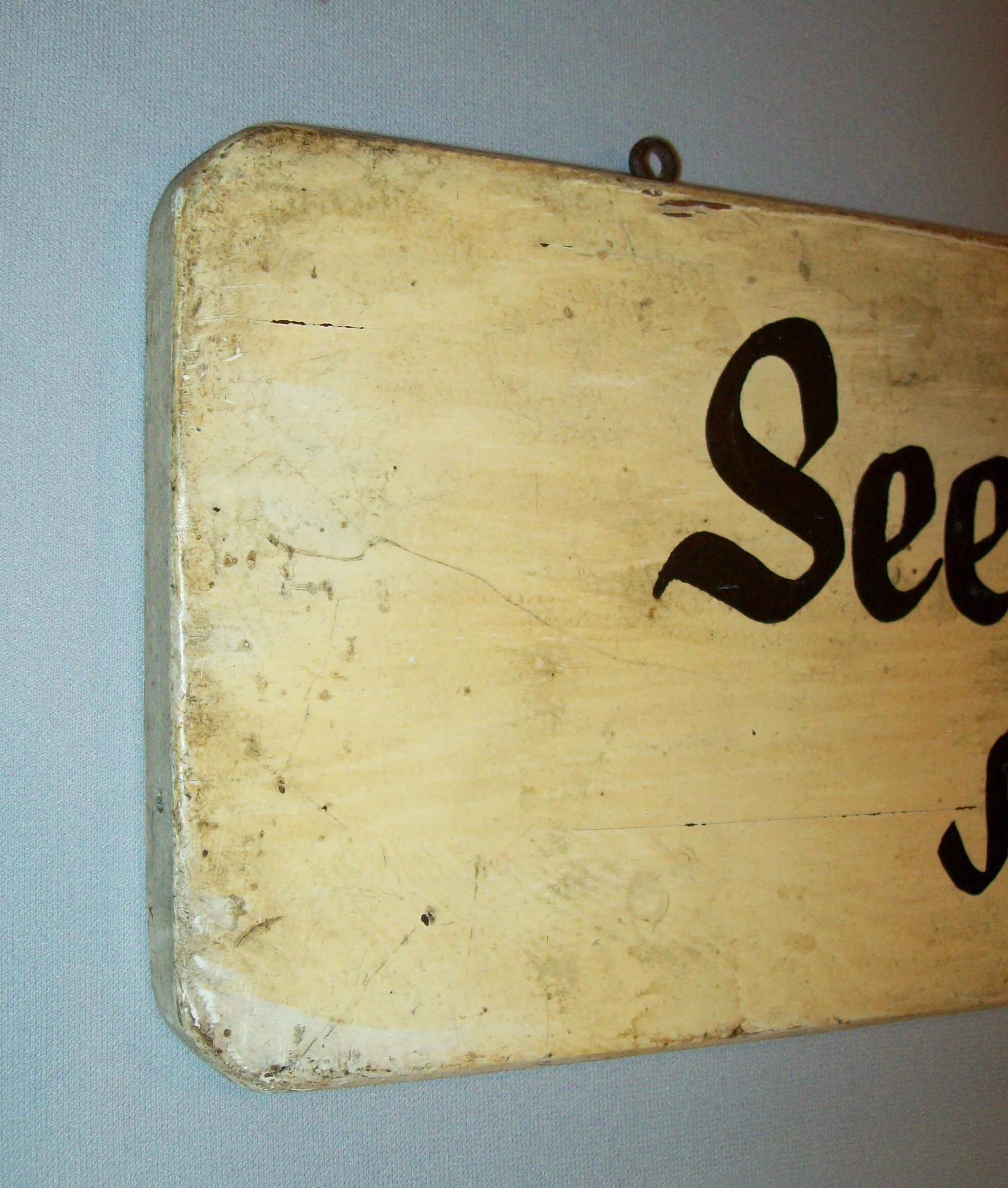 Original Old Vtg 1930s Folk Art Hand Painted Wooden Sign Seekers Hall ...