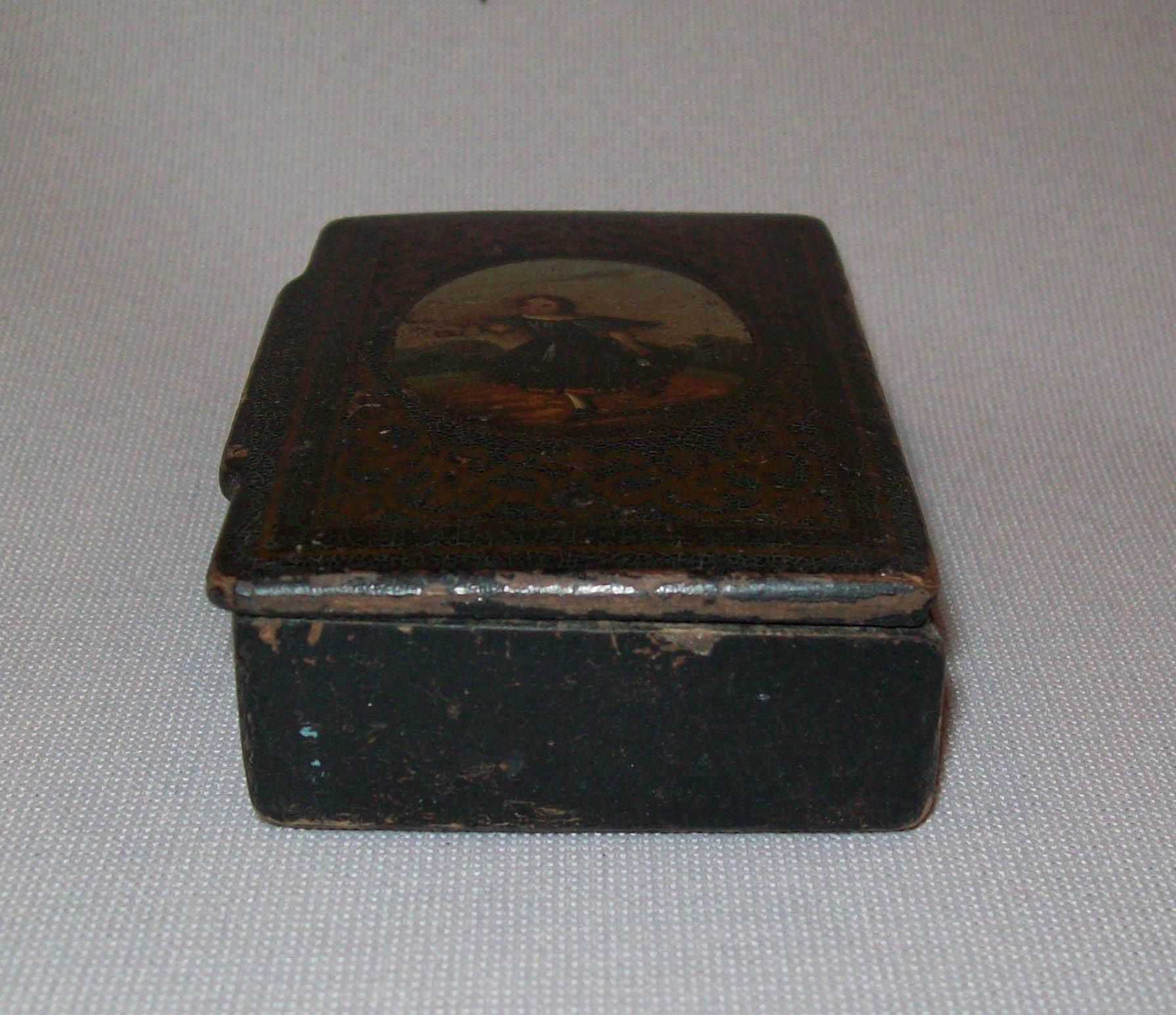 Antique Vtg 19th C 1840s Paper Mache Snuff Box With Girl in Blue Dress ...