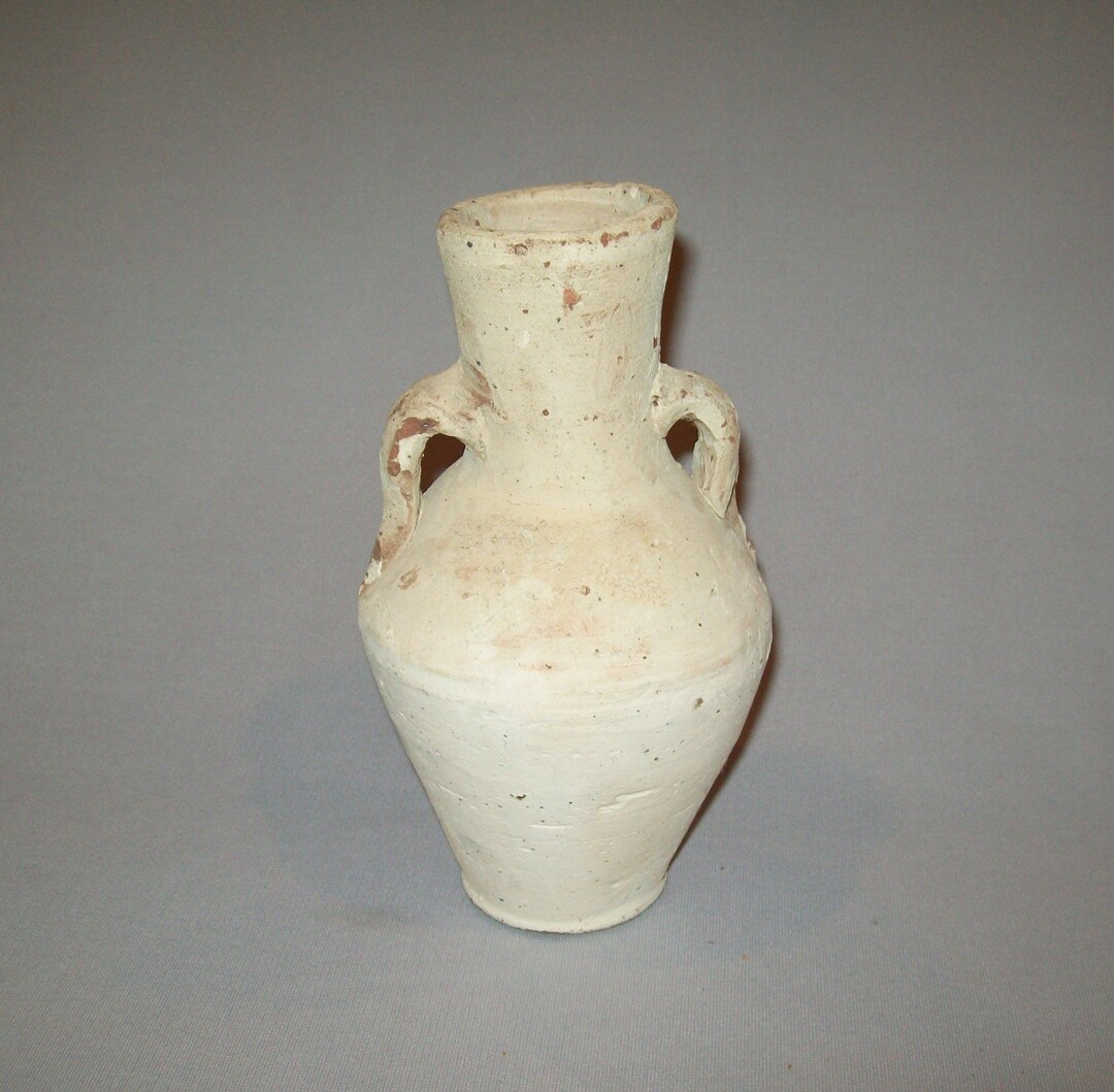 Old Antique Vtg Ca 1800s Small Redware Vase With White Glaze Applied ...