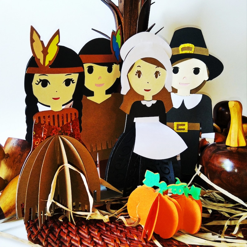 3D THANKSGIVING CHARACTERS. SVG Templates. Pilgrim and Native - Etsy