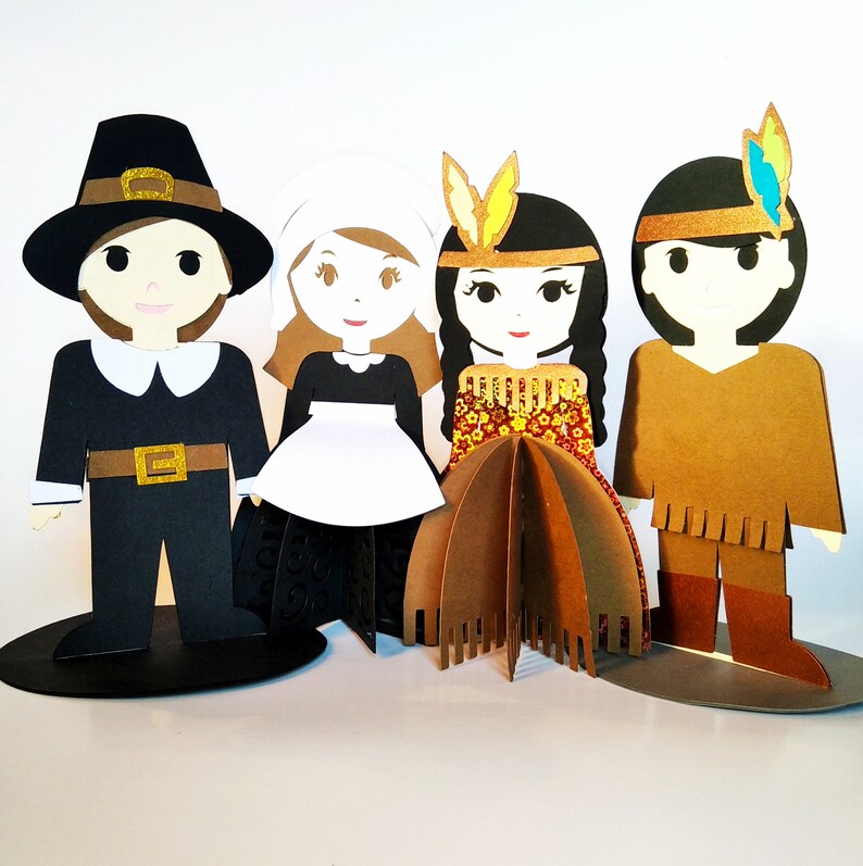 3D THANKSGIVING CHARACTERS. SVG Templates. Pilgrim and Native - Etsy
