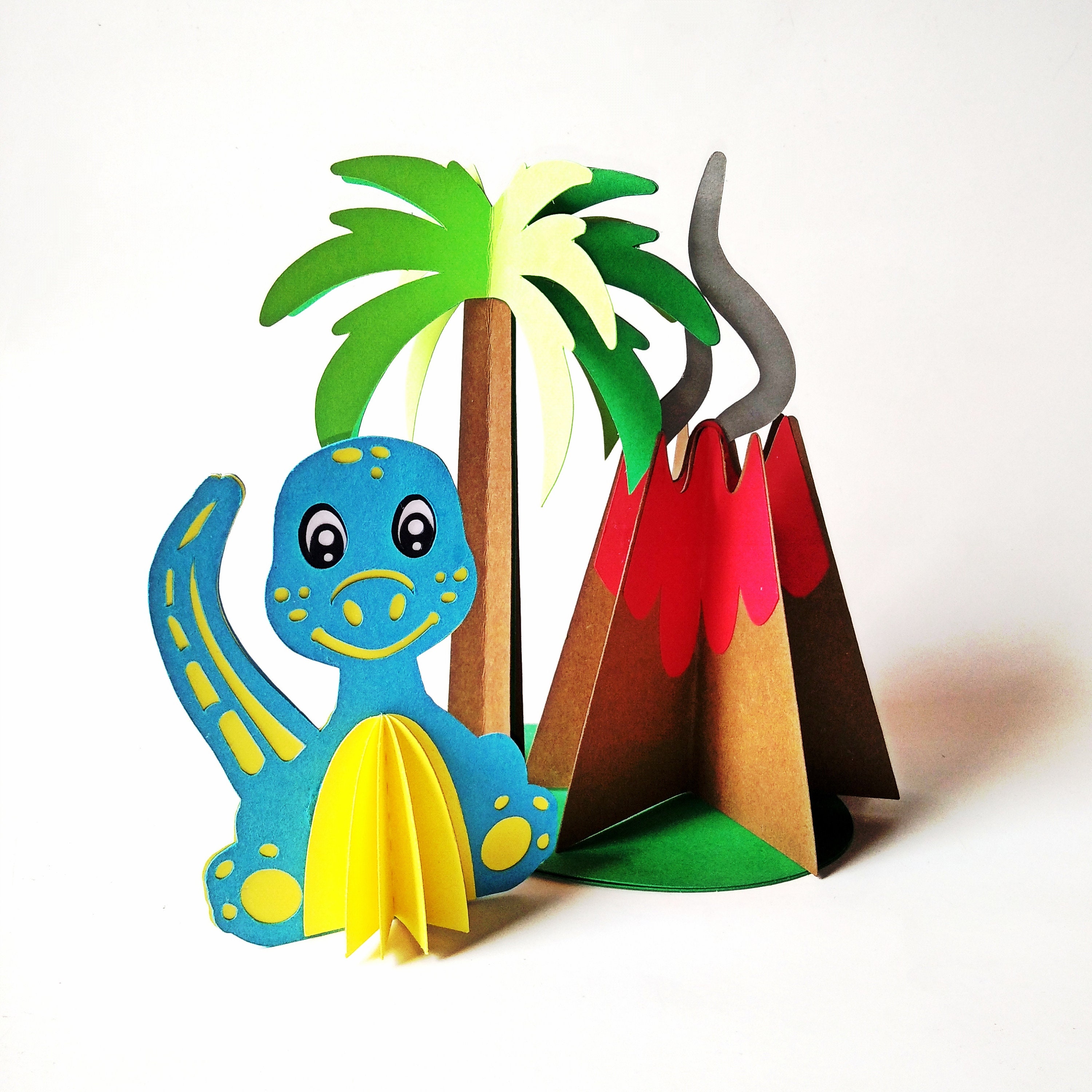 3D DINOSAUR SET. SVG Templates. Volcano and Palm Tree. Dxf - Etsy