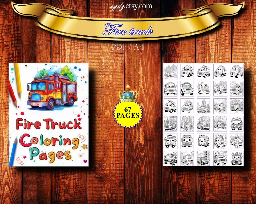 Fire Truck Coloring Book-65 Pages of Fun With Word Search & Placemat ...