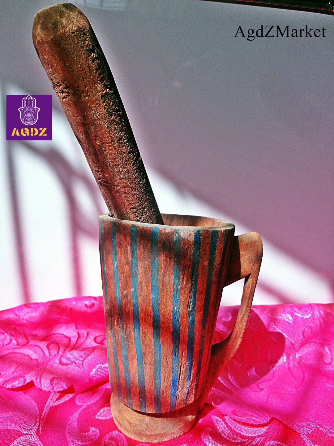 Vintage Moroccan Mortar and Pestle Set, Antique Wooden Kitchen Decor ...