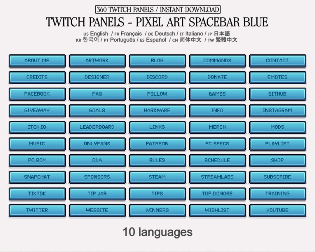 Instant Download, 360 Twitch-panels-pixel-art-spacebar-blue-for ...