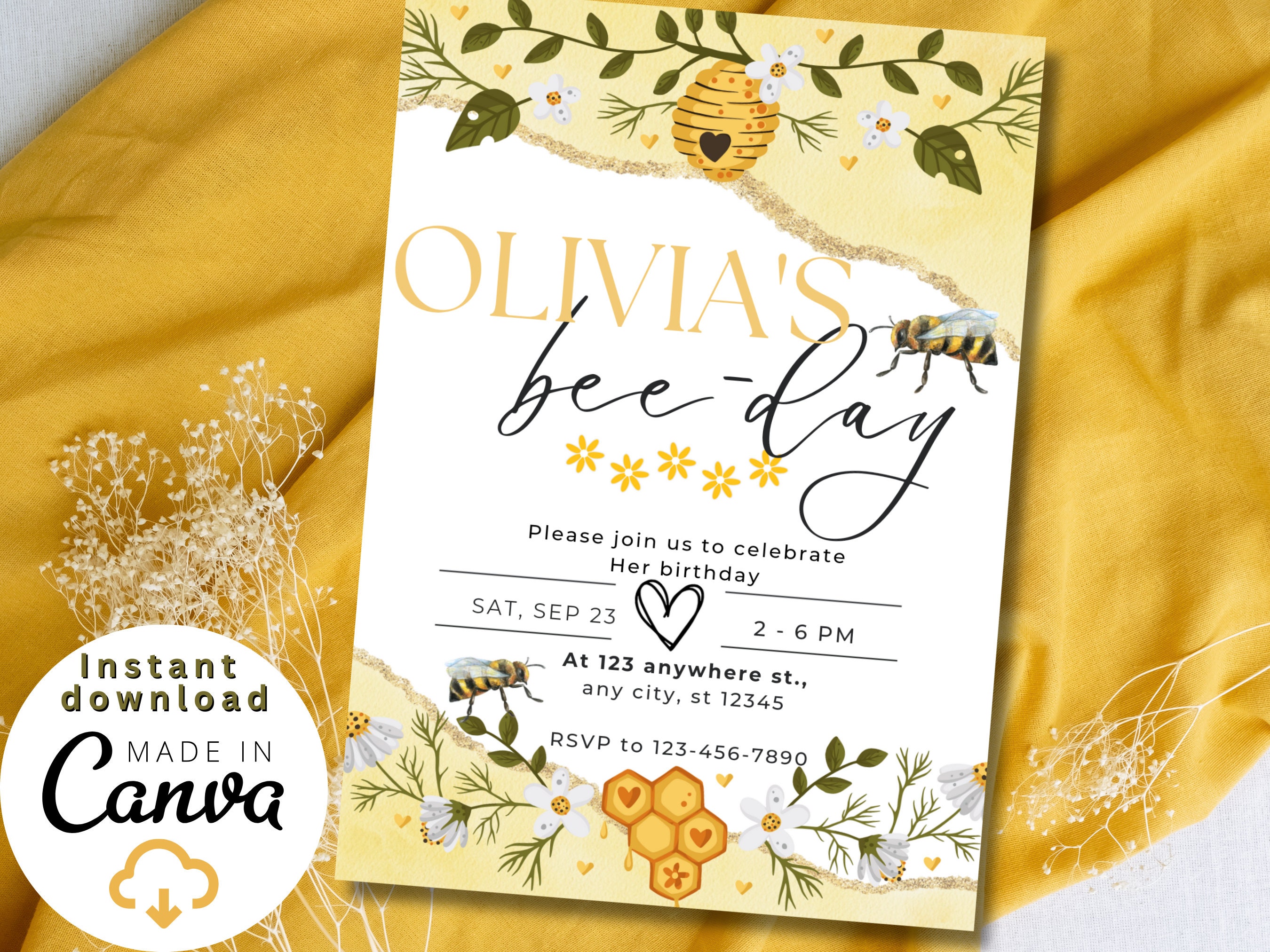 Editable Bumble-bee ( Digital Invitation) - Etsy