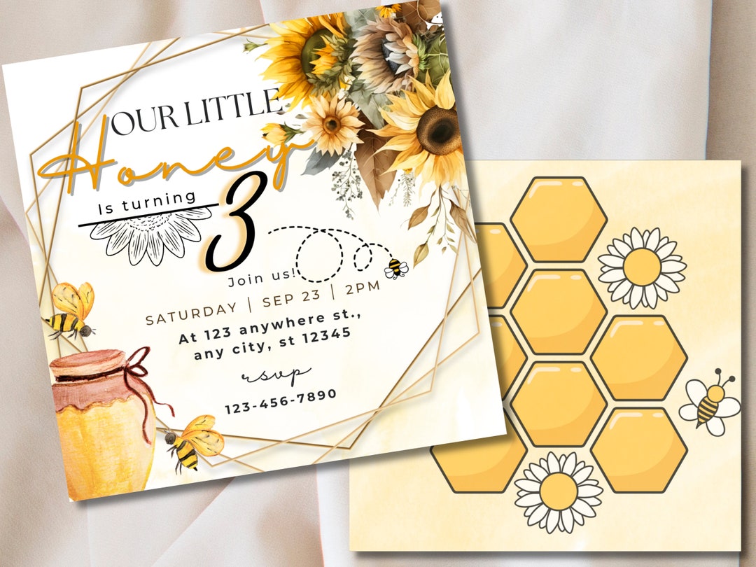 Bumble-bee Honeycomb Girl Invitation ( Digital Invitation) - Etsy