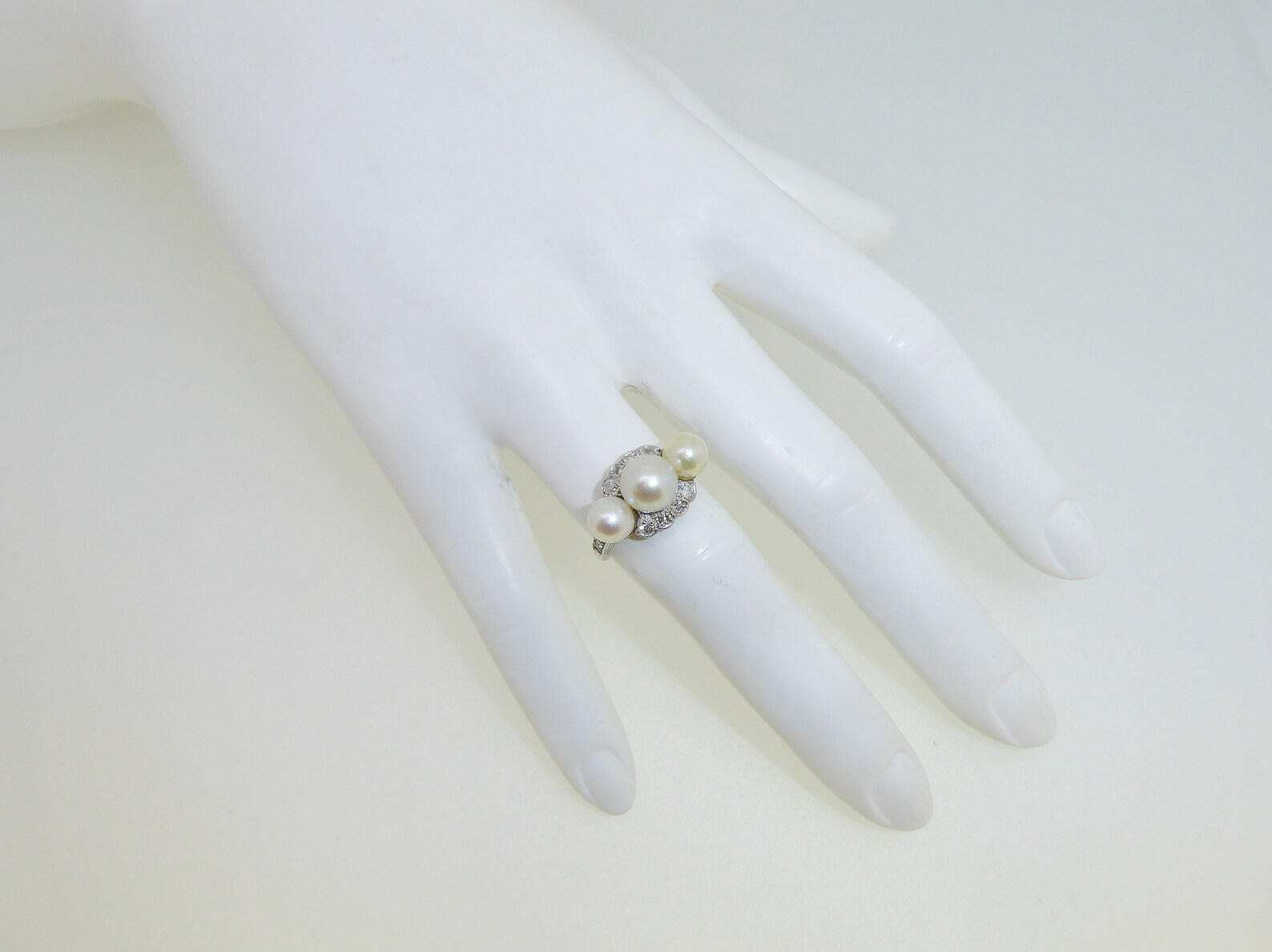 Victorian 18K White Gold White Pearl & Diamond Ring | Etsy