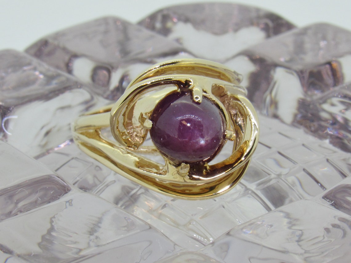 14K Yellow Gold Genuine Star Ruby Vintage Ring | Etsy