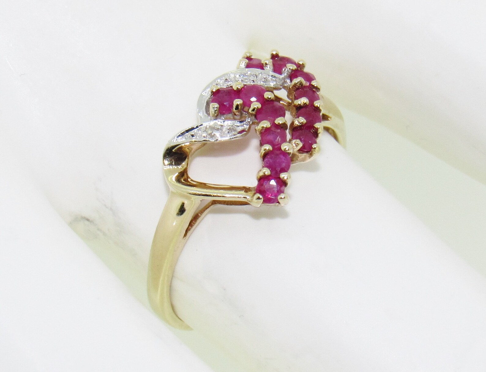 Vintage 10K Yellow Gold Double Heart Ruby & Diamond Ring | Etsy