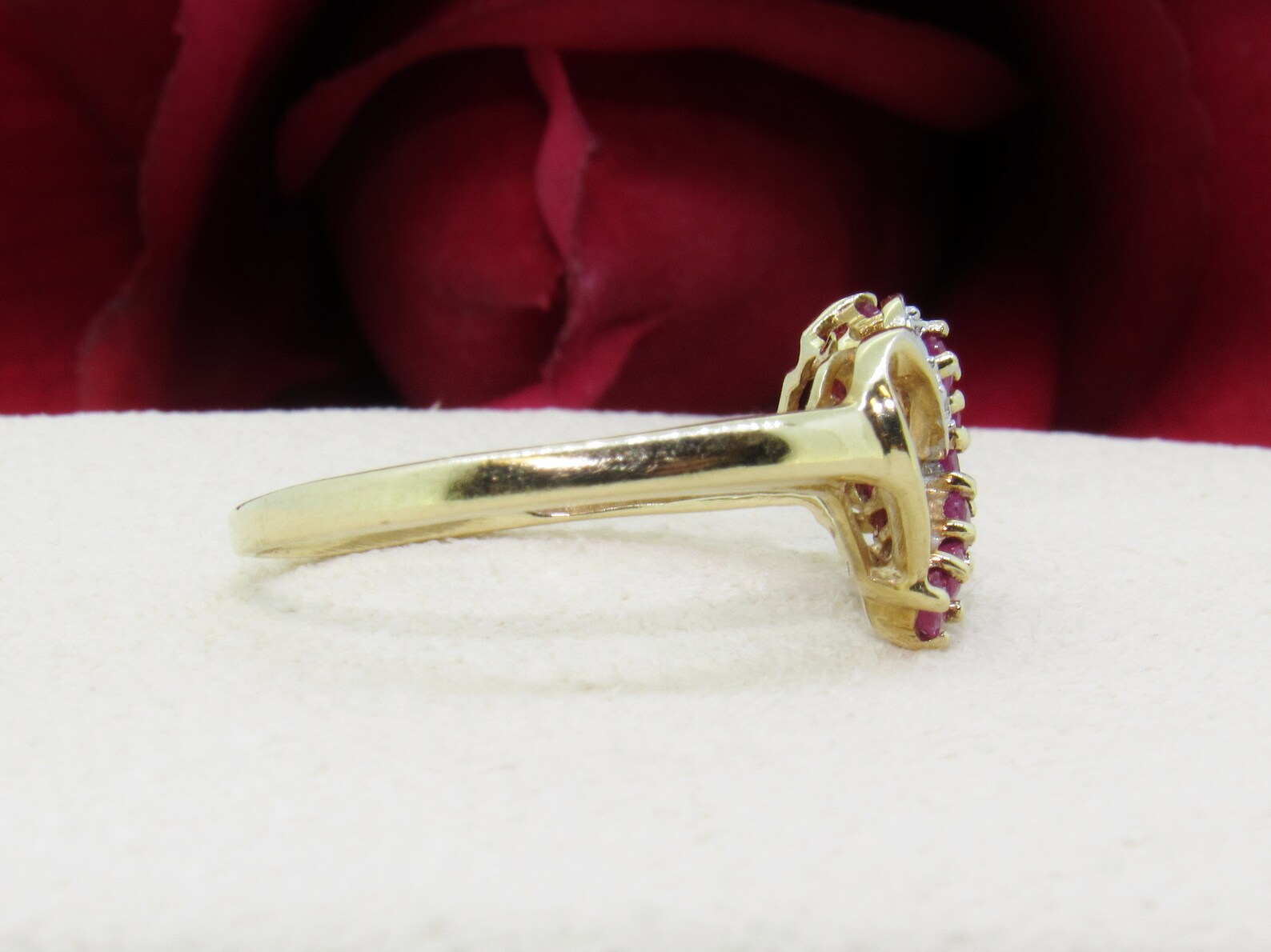 Vintage 10K Yellow Gold Double Heart Ruby & Diamond Ring - Etsy