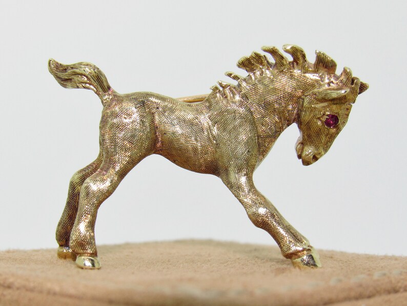 Solid 14K Gold Stallion With Ruby Eye Petite Vintage Horse - Etsy