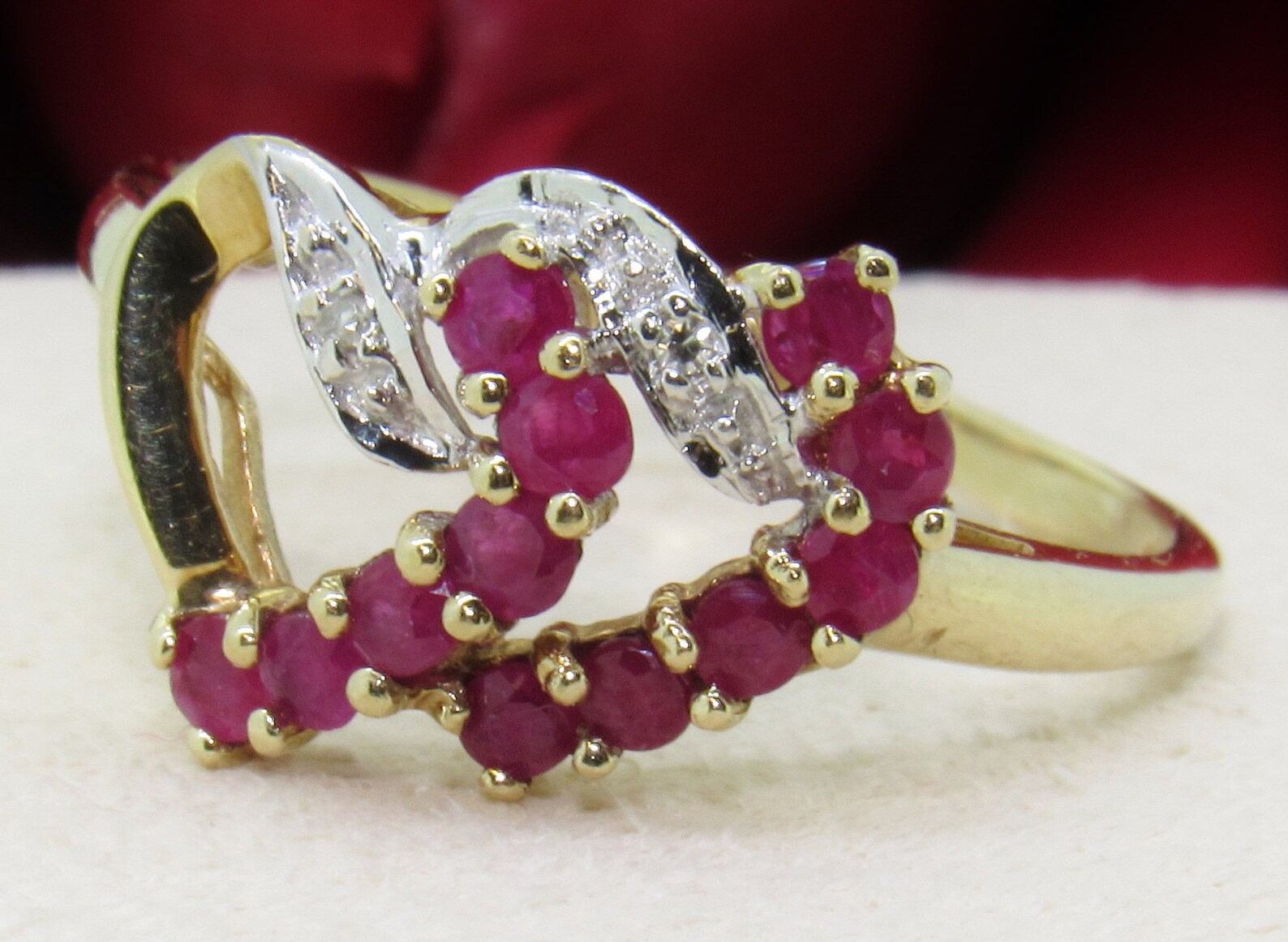 Vintage 10K Yellow Gold Double Heart Ruby & Diamond Ring - Etsy