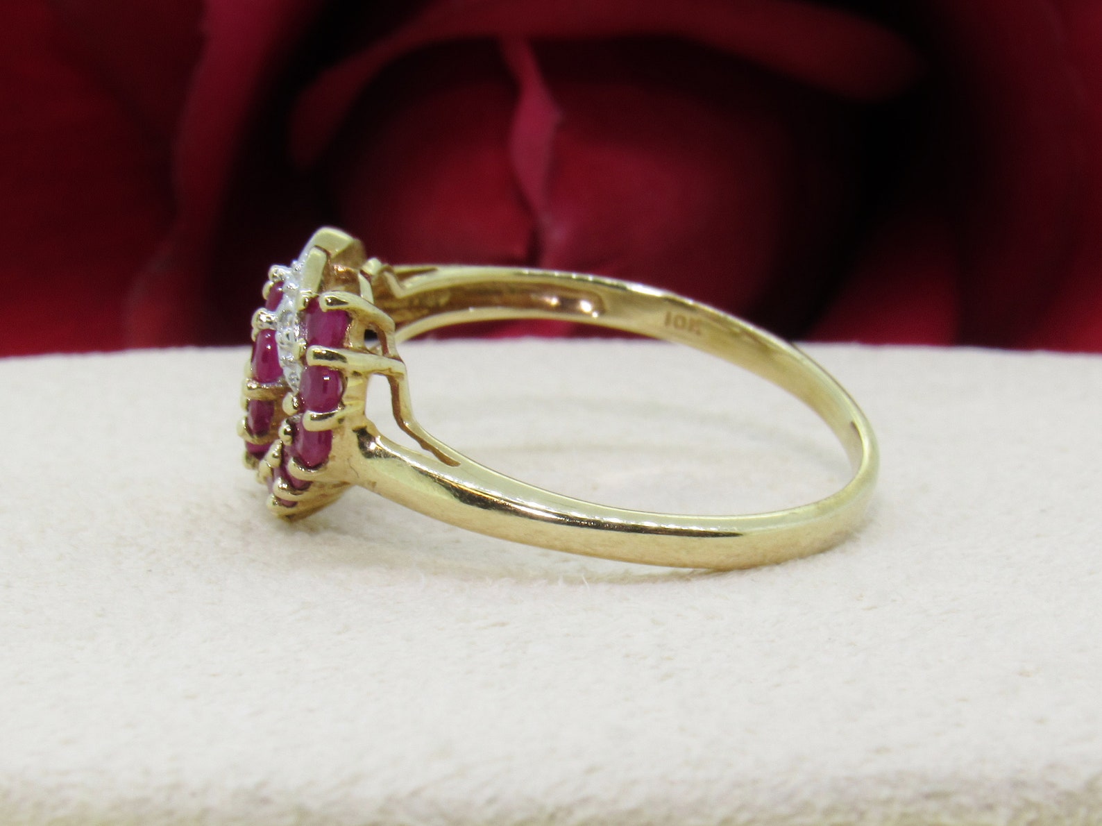 Vintage 10K Yellow Gold Double Heart Ruby & Diamond Ring - Etsy